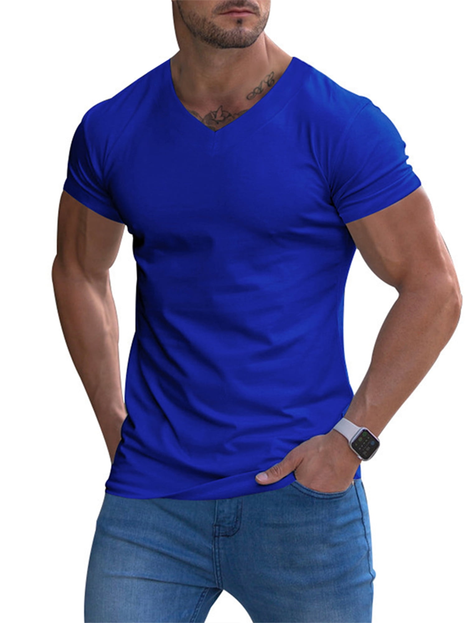 DYMADE Men Basic Casual Pullover Short Sleeve V-Neck Plain T-Shirts ...
