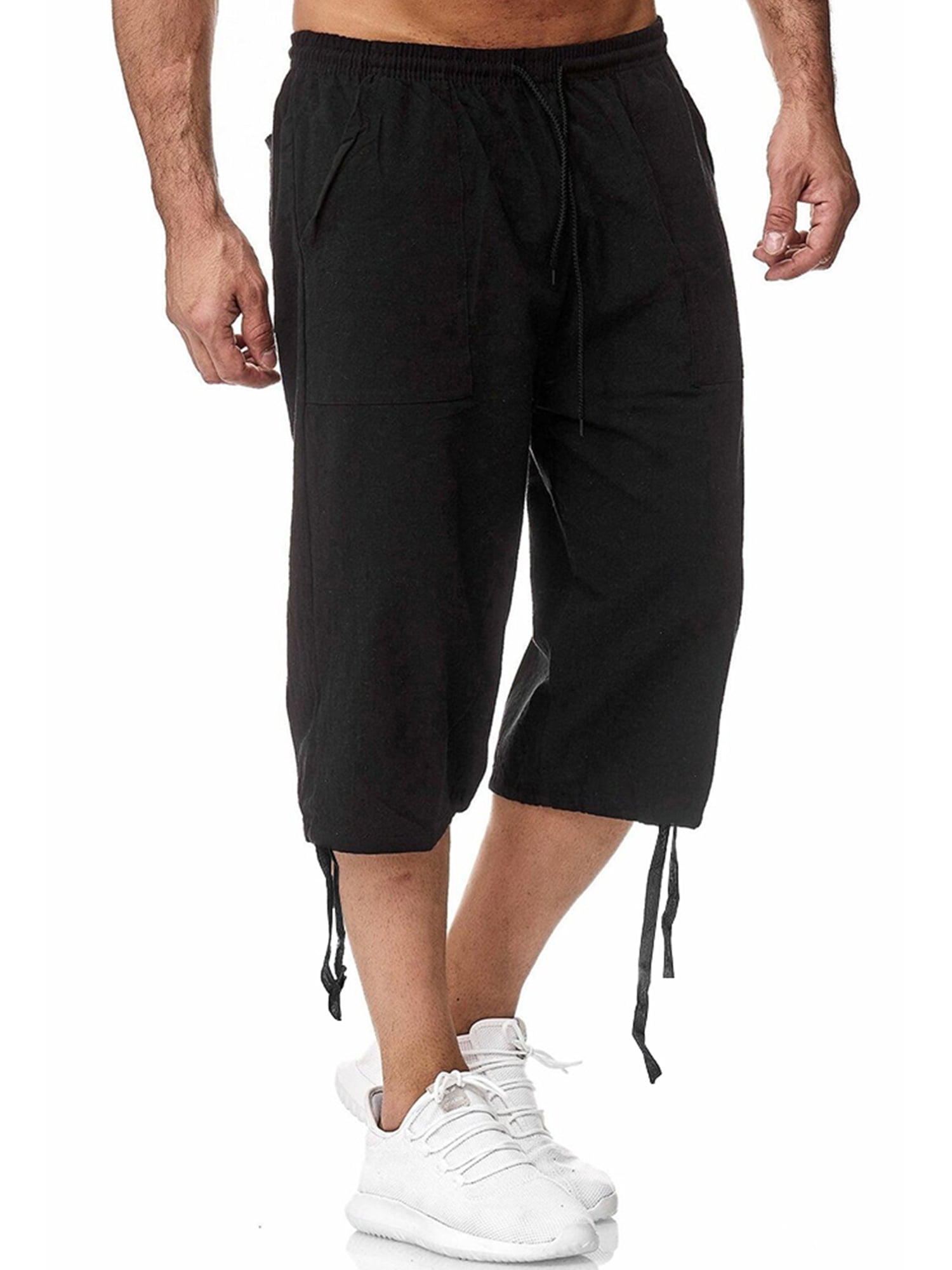 Cilcicy Men Casual Cotton Linen Solid Loose Calf-Length Pants - Walmart.com