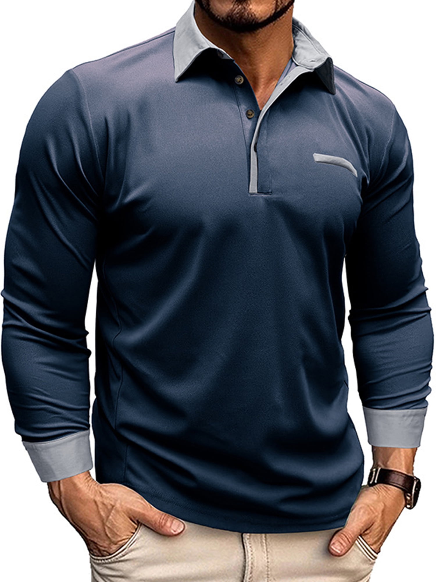 DYMADE Men Casual Long Sleeve Button Collar Henley Shirt Tops - Walmart.com