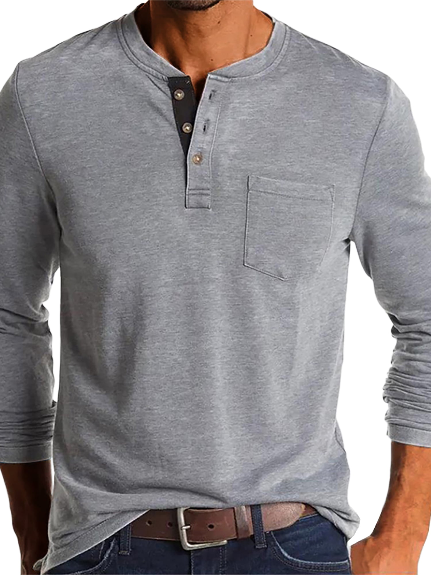 DYMADE Men Casual Long Sleeve Henley Undershirts Tops - Walmart.com