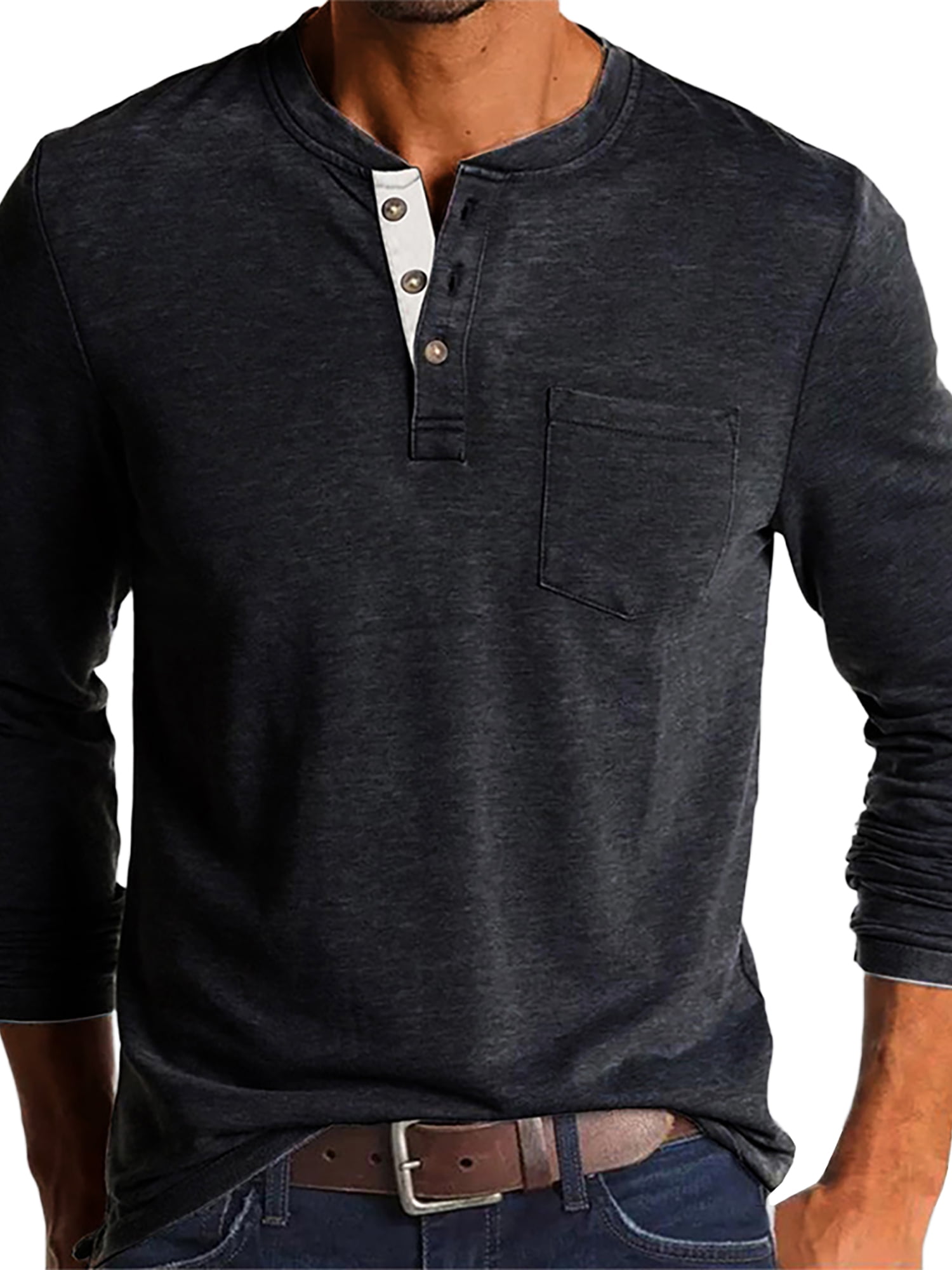 DYMADE Men Casual Long Sleeve Henley Undershirts Tops - Walmart.com