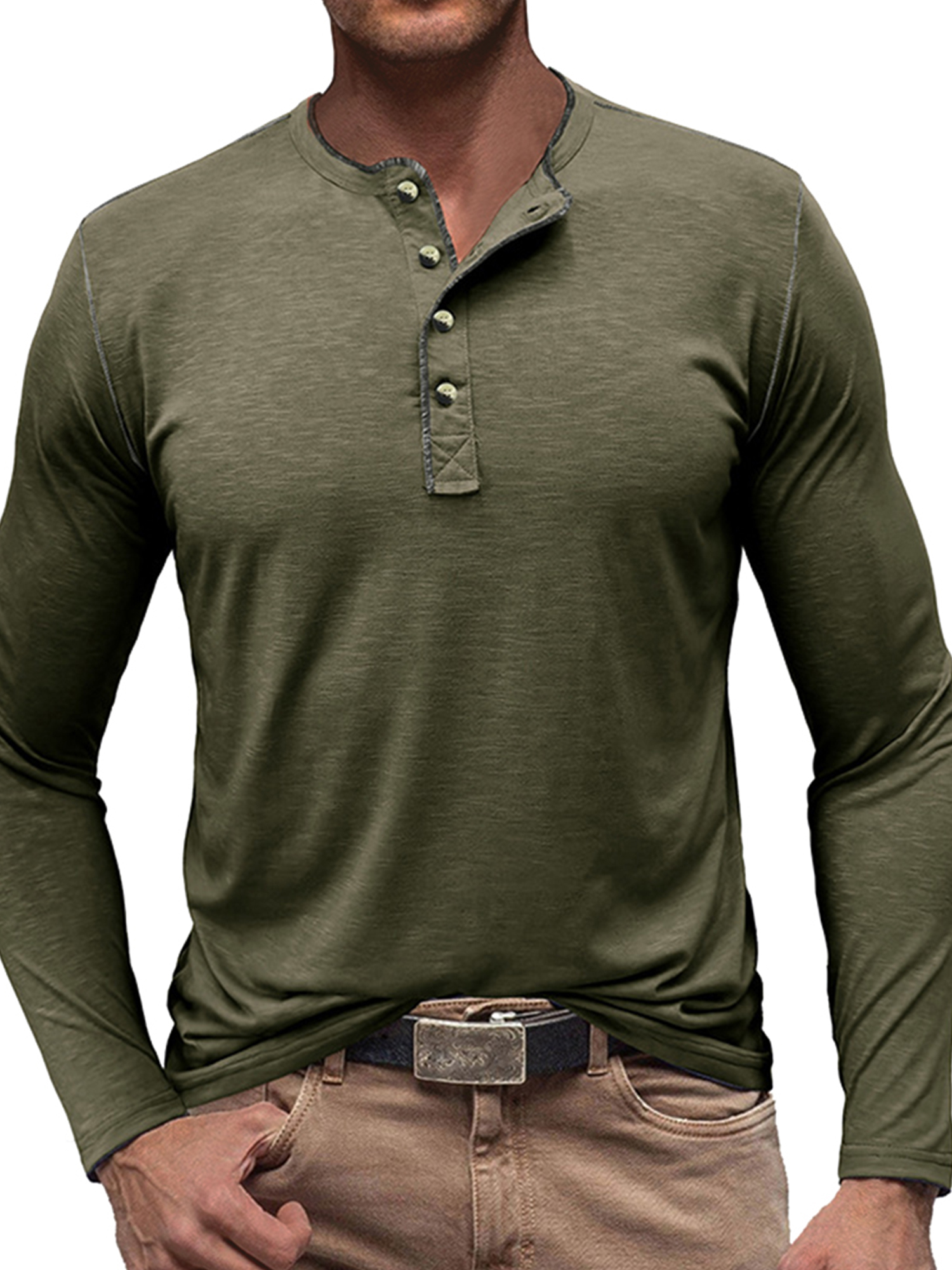 DYMADE Men Casual Round Neck Long Sleeve Button Pullover T-Shirt Henley Tops - Walmart.com