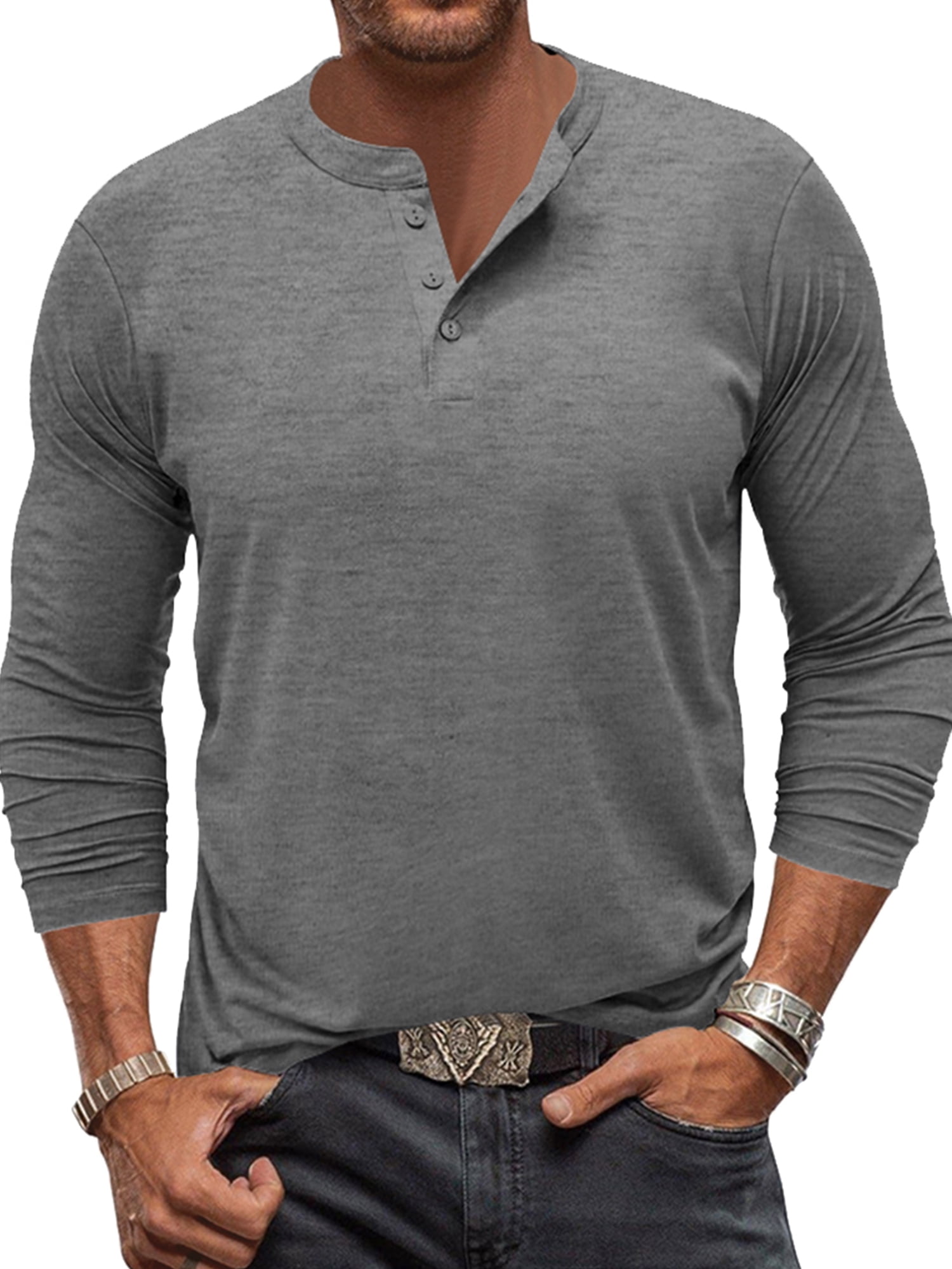DYMADE Men Classic Henley Tops Long Sleeve Round Neck Buttons Slim Fit T-Shirt - Walmart.com