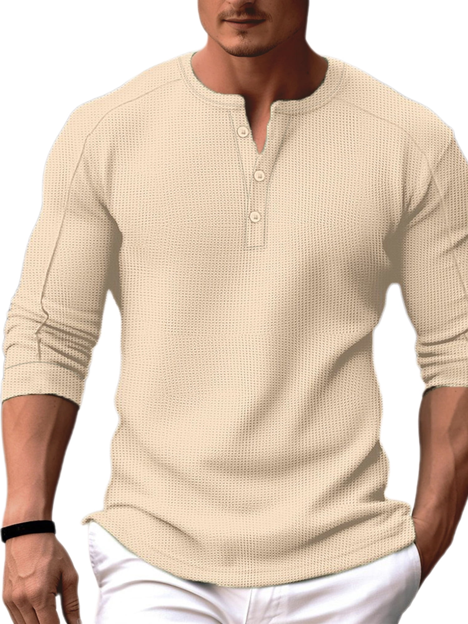 DYMADE Men Fashion Solid Long Sleeve Buckle Classic Fit T-Shirt Henley Tops - Walmart.com