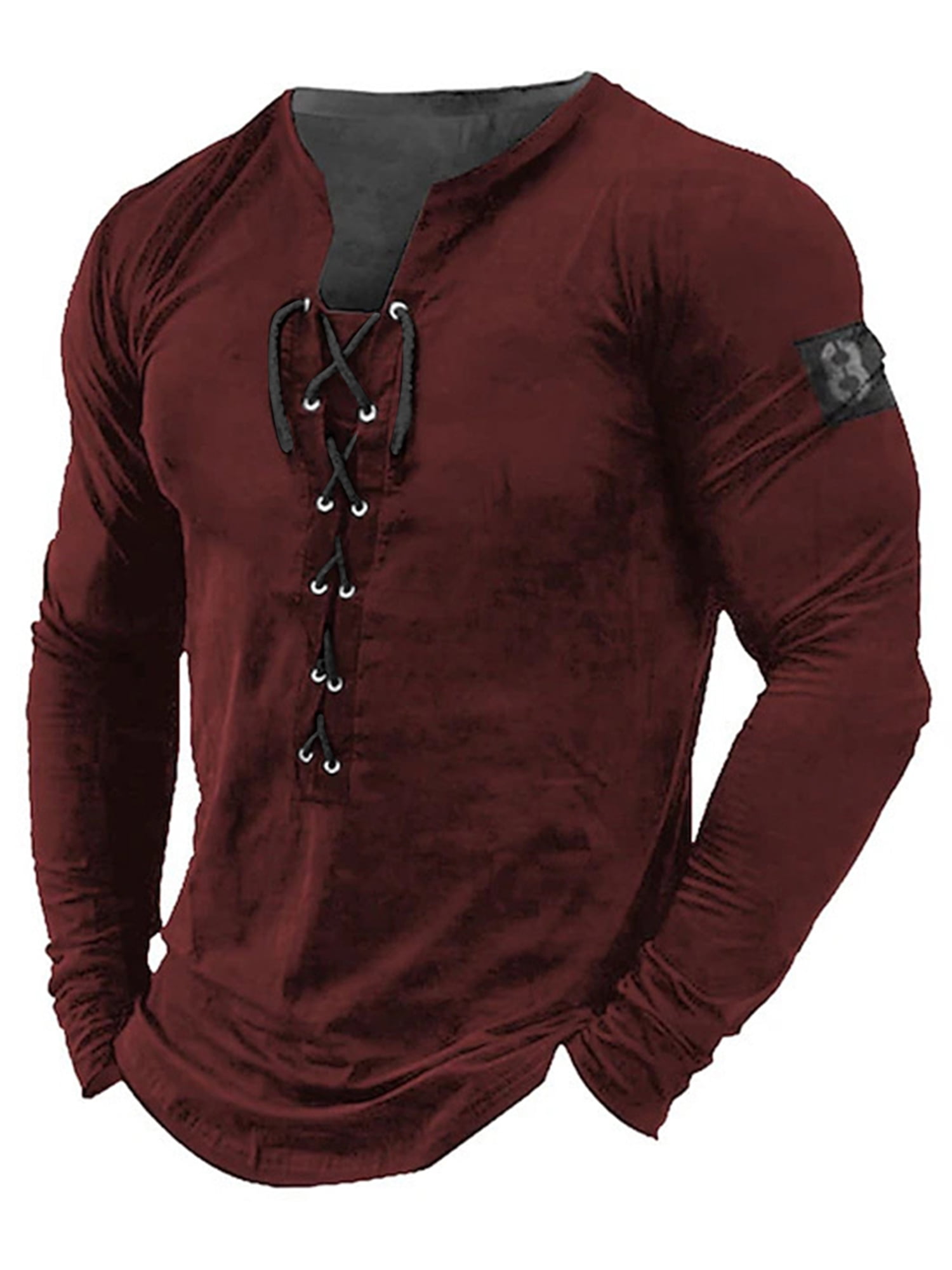 DYMADE Men Punk Street Style Long Sleeve Tie-Collar T-Shirt Tops - Walmart.com