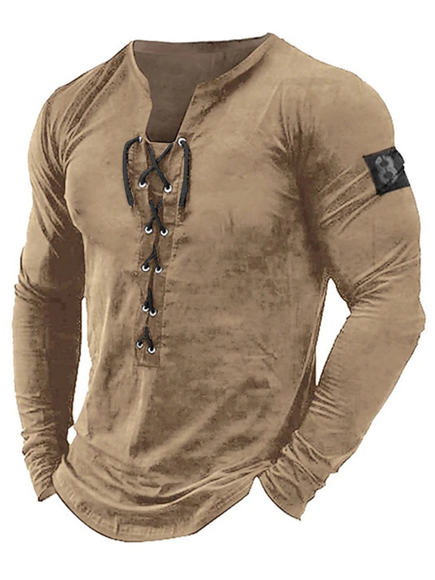 DYMADE Men Punk Street Style Long Sleeve Tie-Collar T-Shirt Tops - Walmart.com