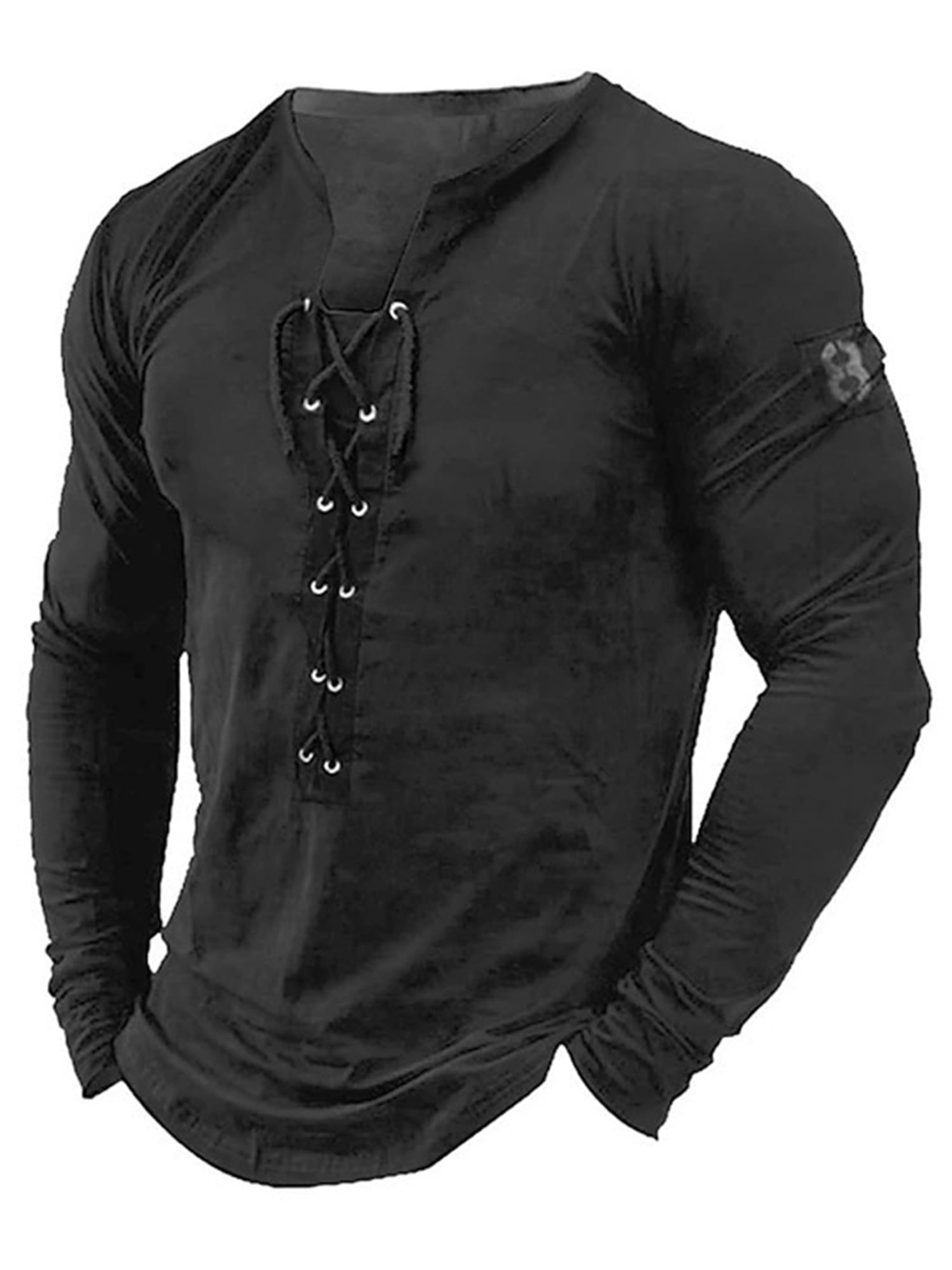 DYMADE Men Punk Street Style Long Sleeve Tie-Collar T-Shirt Tops ...