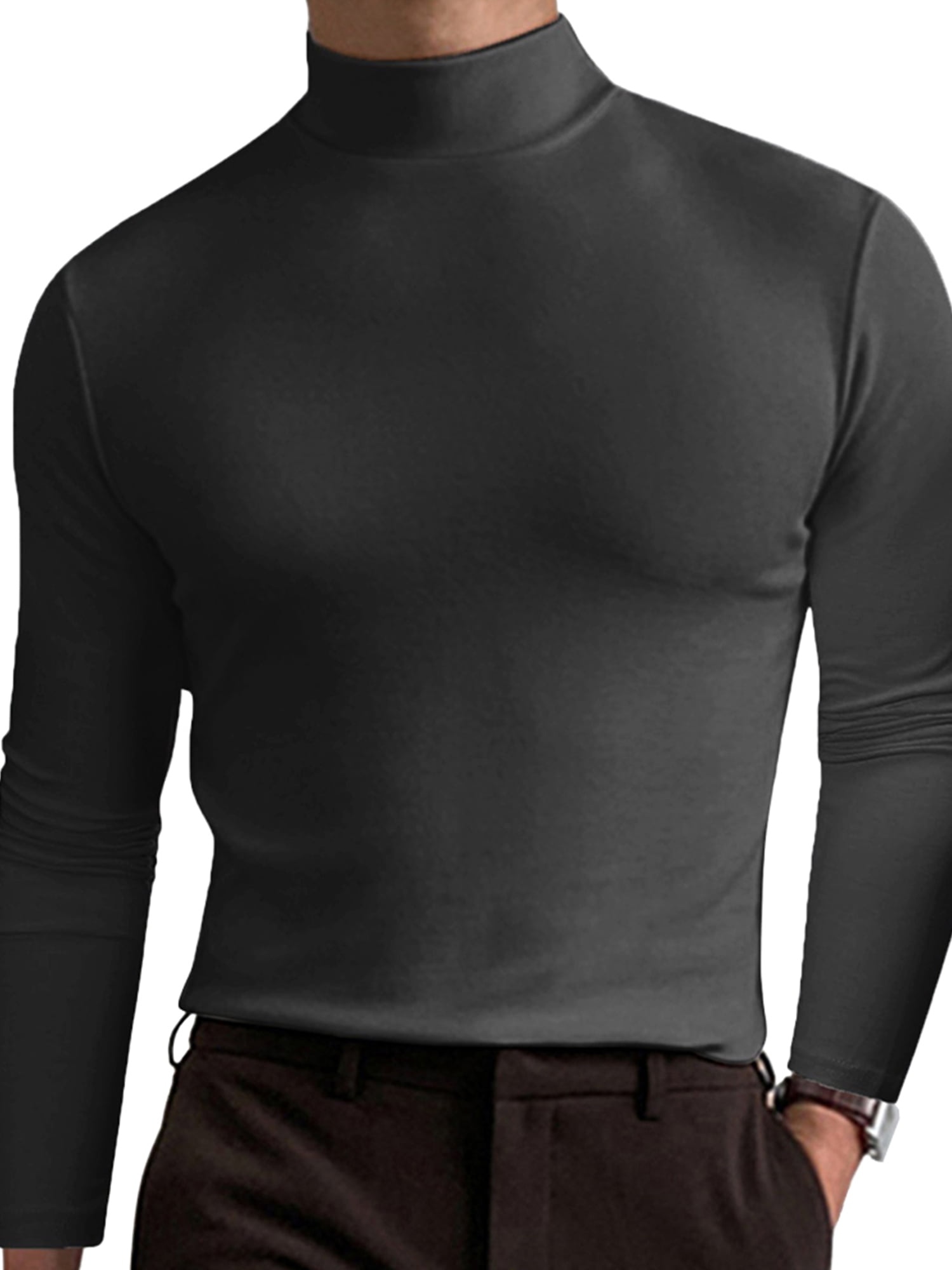 DYMADE Men Solid Brushed Long Sleeve Half High Collar Slim Fit Pullover T-Shirt Tops - Walmart.com