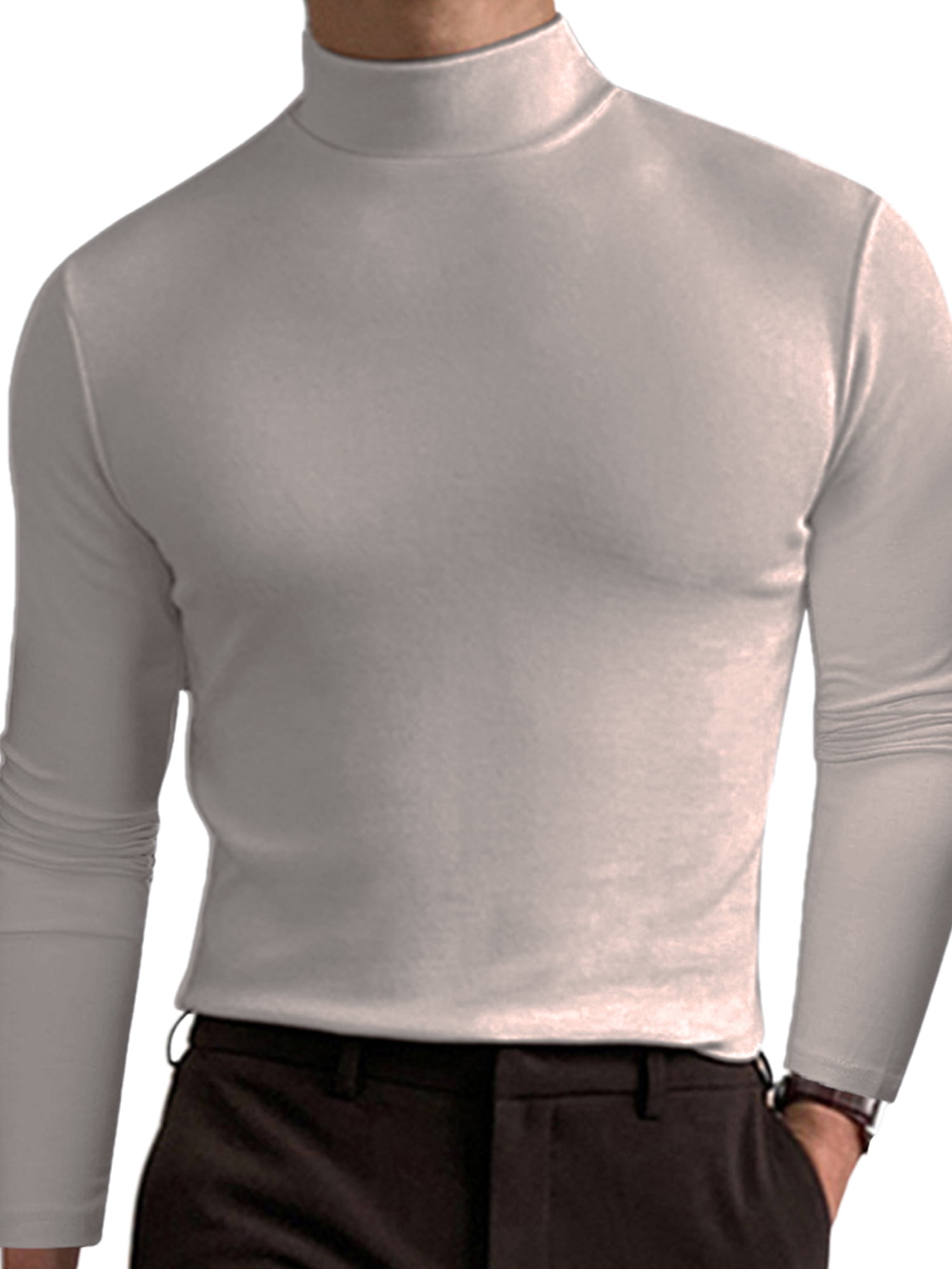 DYMADE Men Solid Brushed Long Sleeve Half High Collar Slim Fit Pullover T-Shirt Tops - Walmart.com