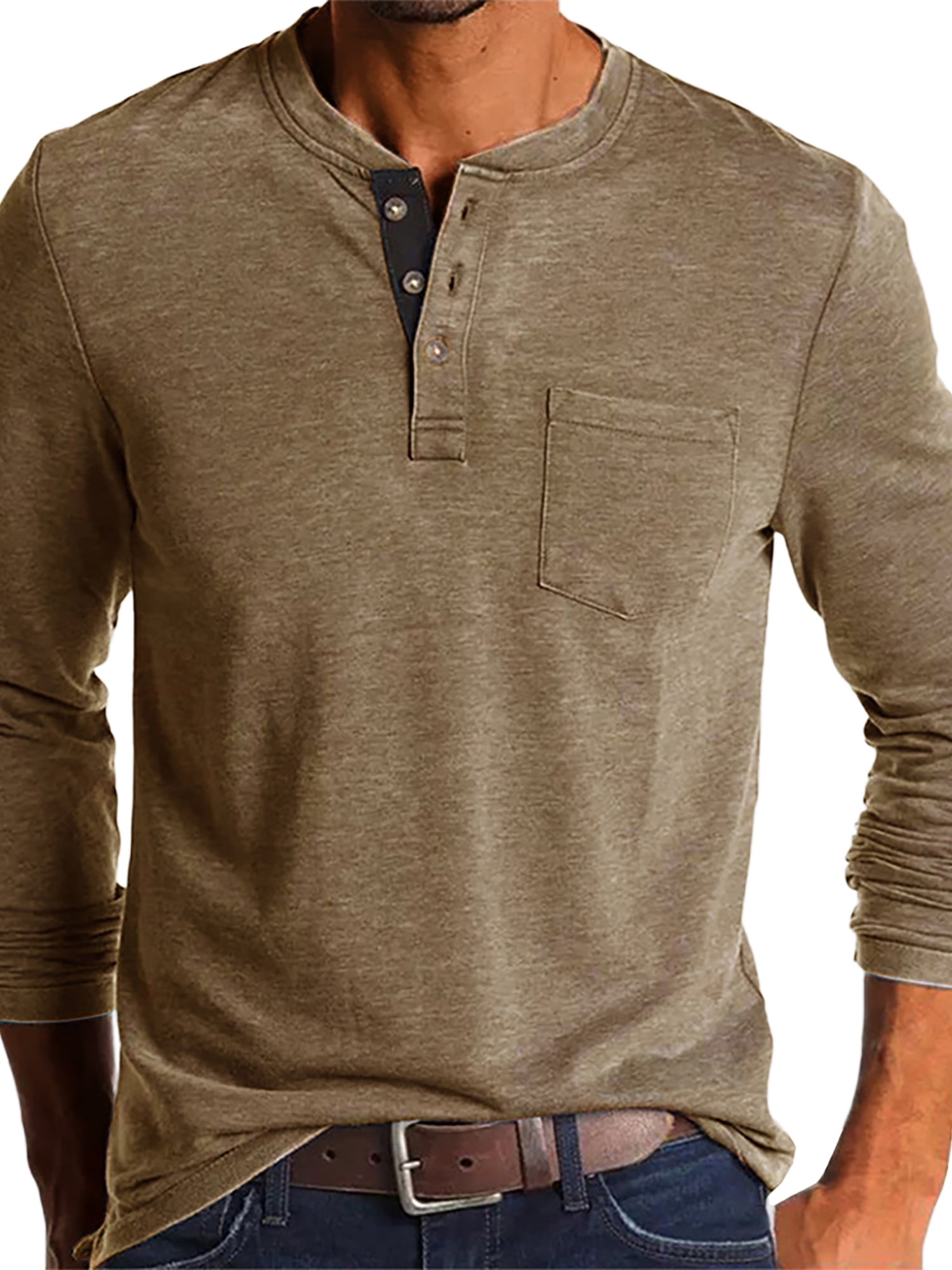 DYMADE Men Spring Classic Long Sleeve Buttons Henley T-Shirt Tops - Walmart.com
