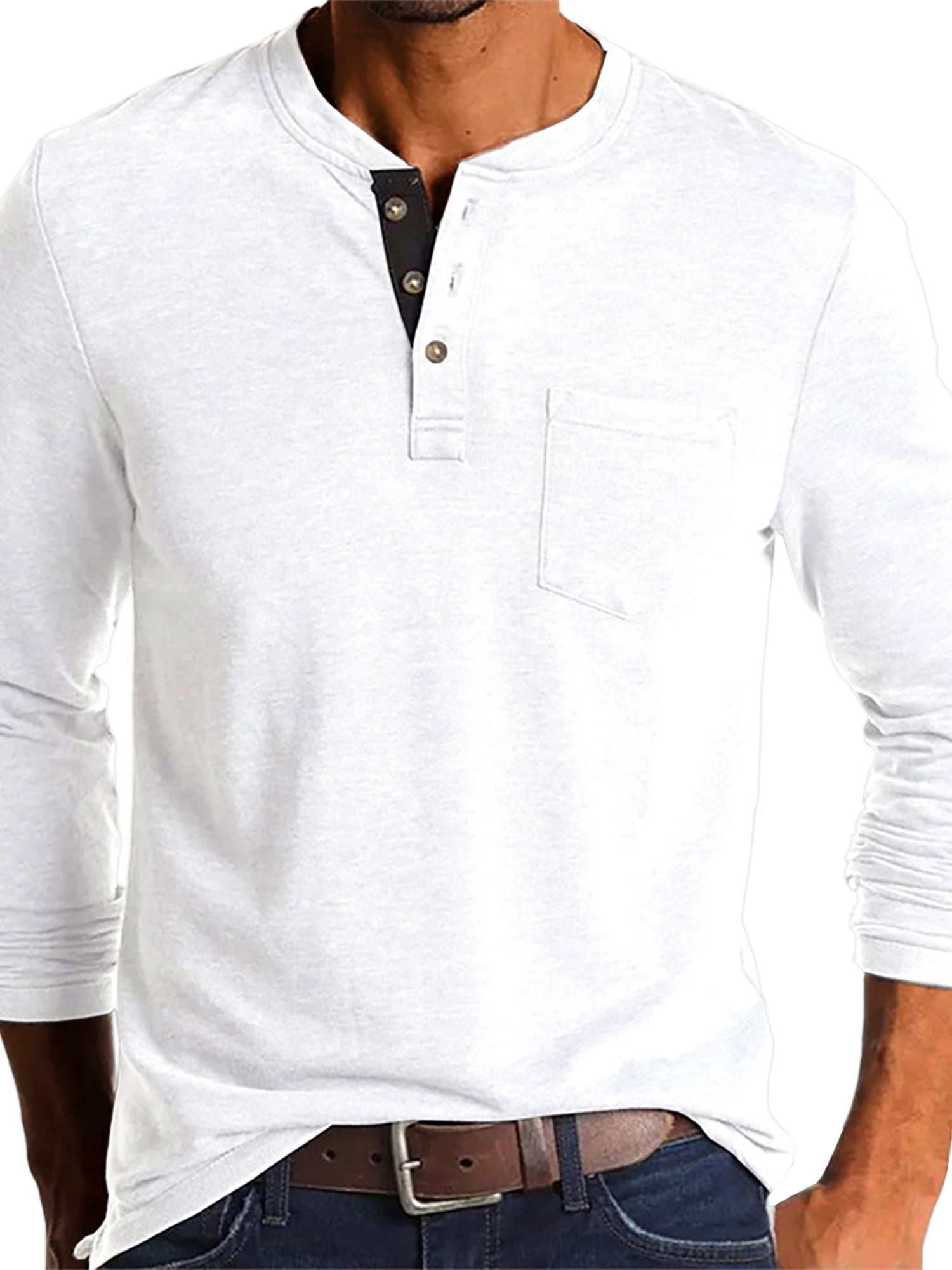 DYMADE Men Spring Classic Long Sleeve Buttons Henley T-Shirt Tops ...