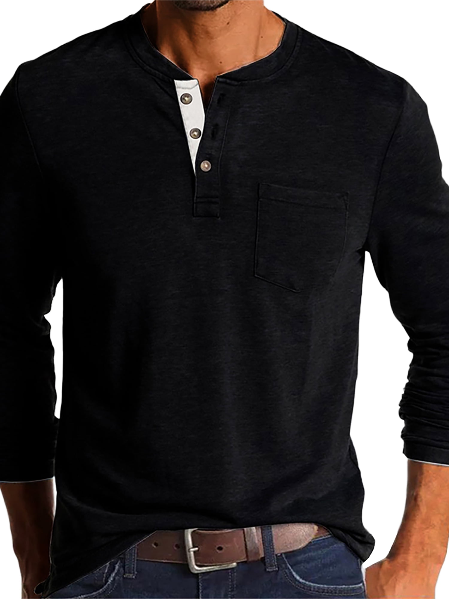 DYMADE Men Spring Classic Long Sleeve Buttons Henley T-Shirt Tops - Walmart.com