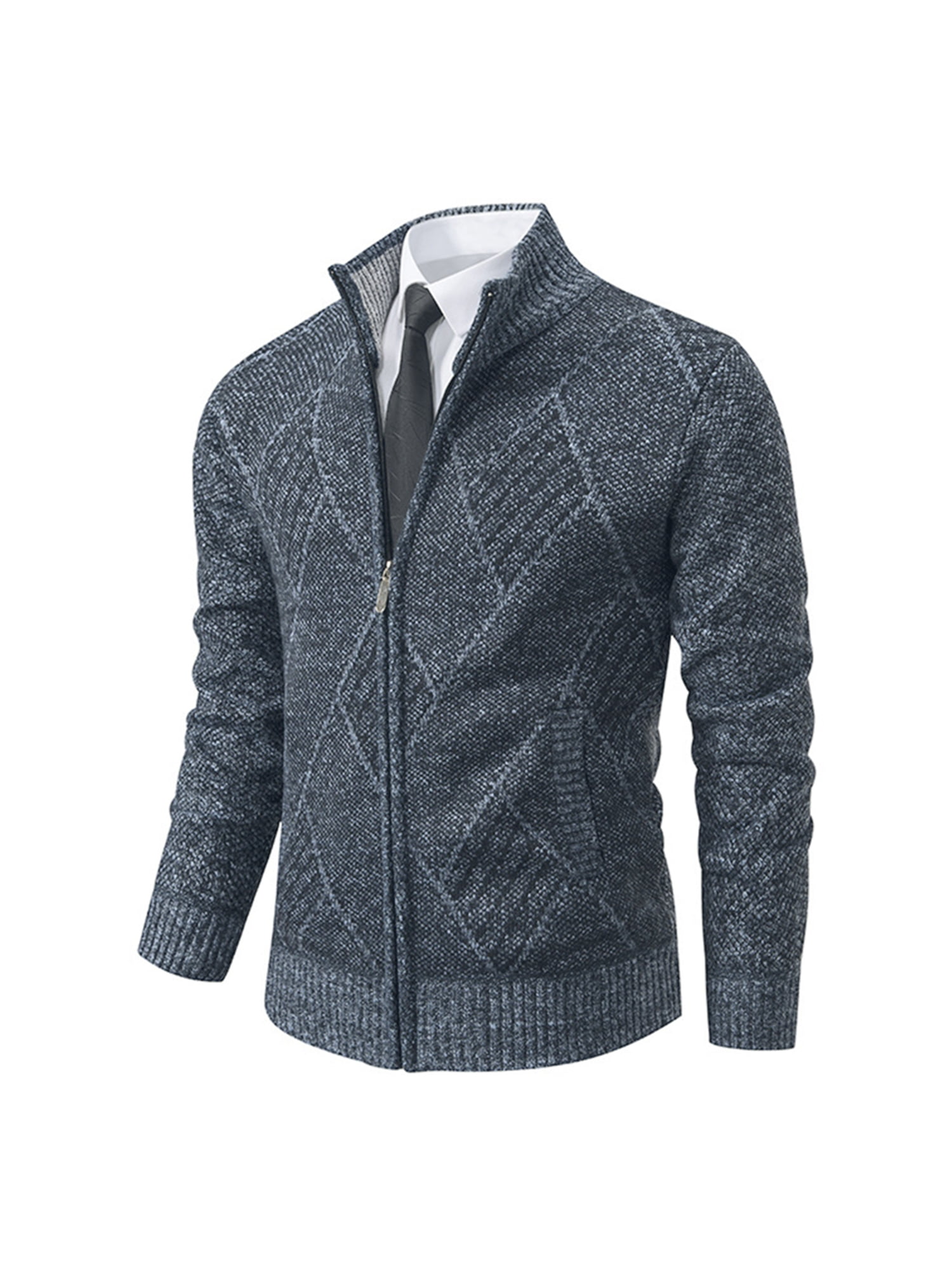 DYMADE Men's Knitted Geometric Full Zip Stand-Up Collar Knitted Bolero ...