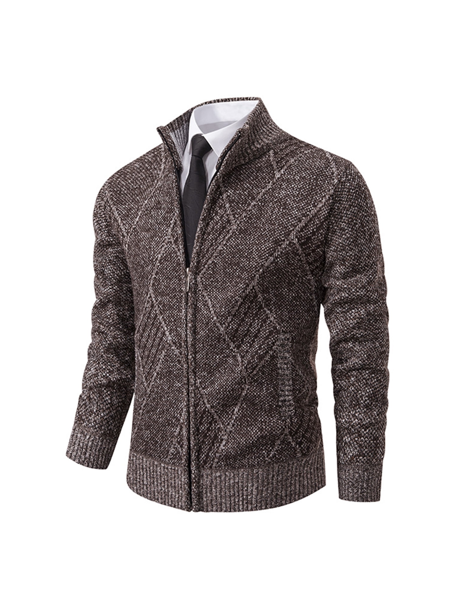 DYMADE Men's Knitted Geometric Full Zip Stand-Up Collar Knitted Bolero ...