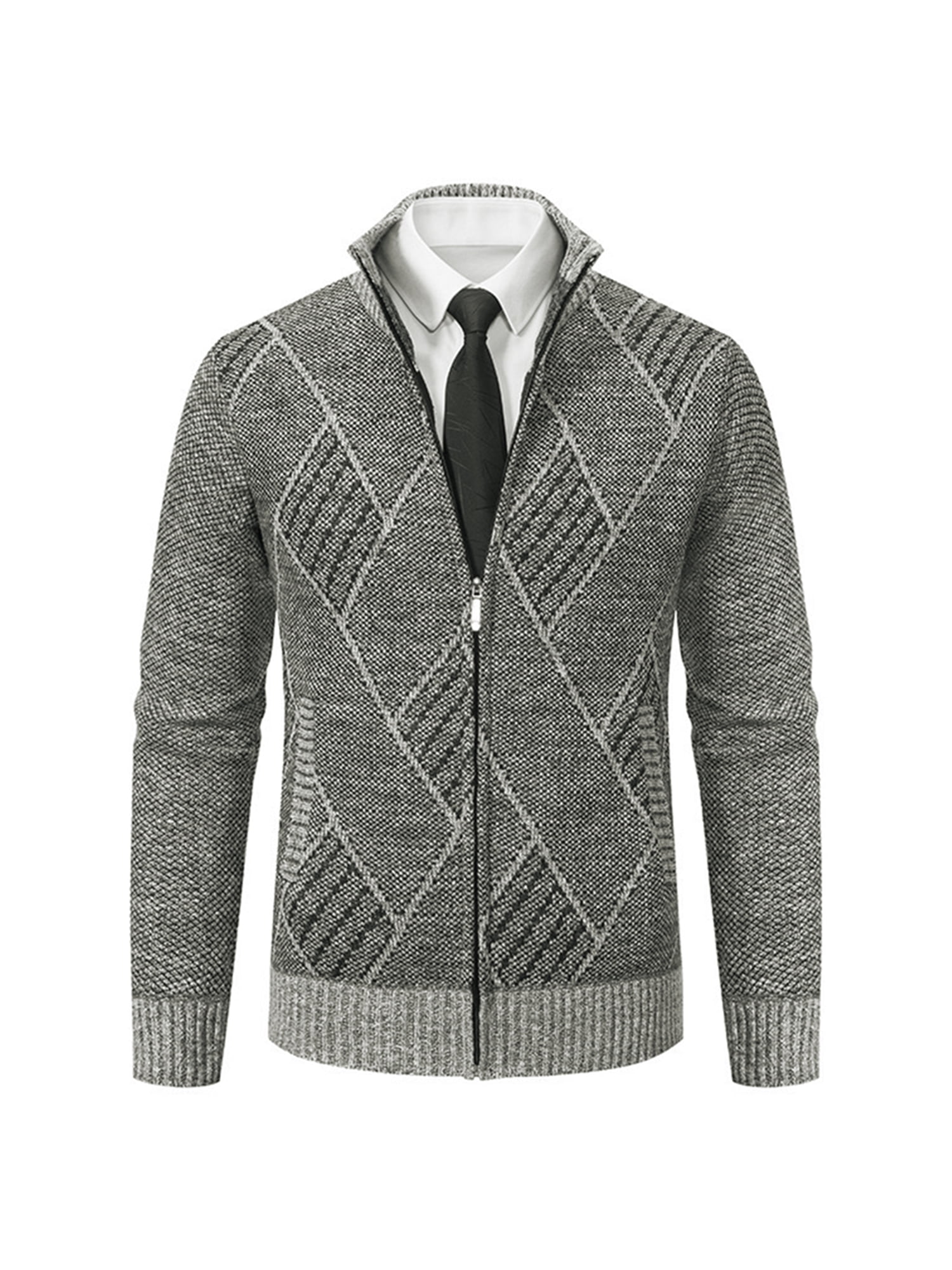 DYMADE Men's Knitted Geometric Full Zip Stand-Up Collar Knitted Bolero ...