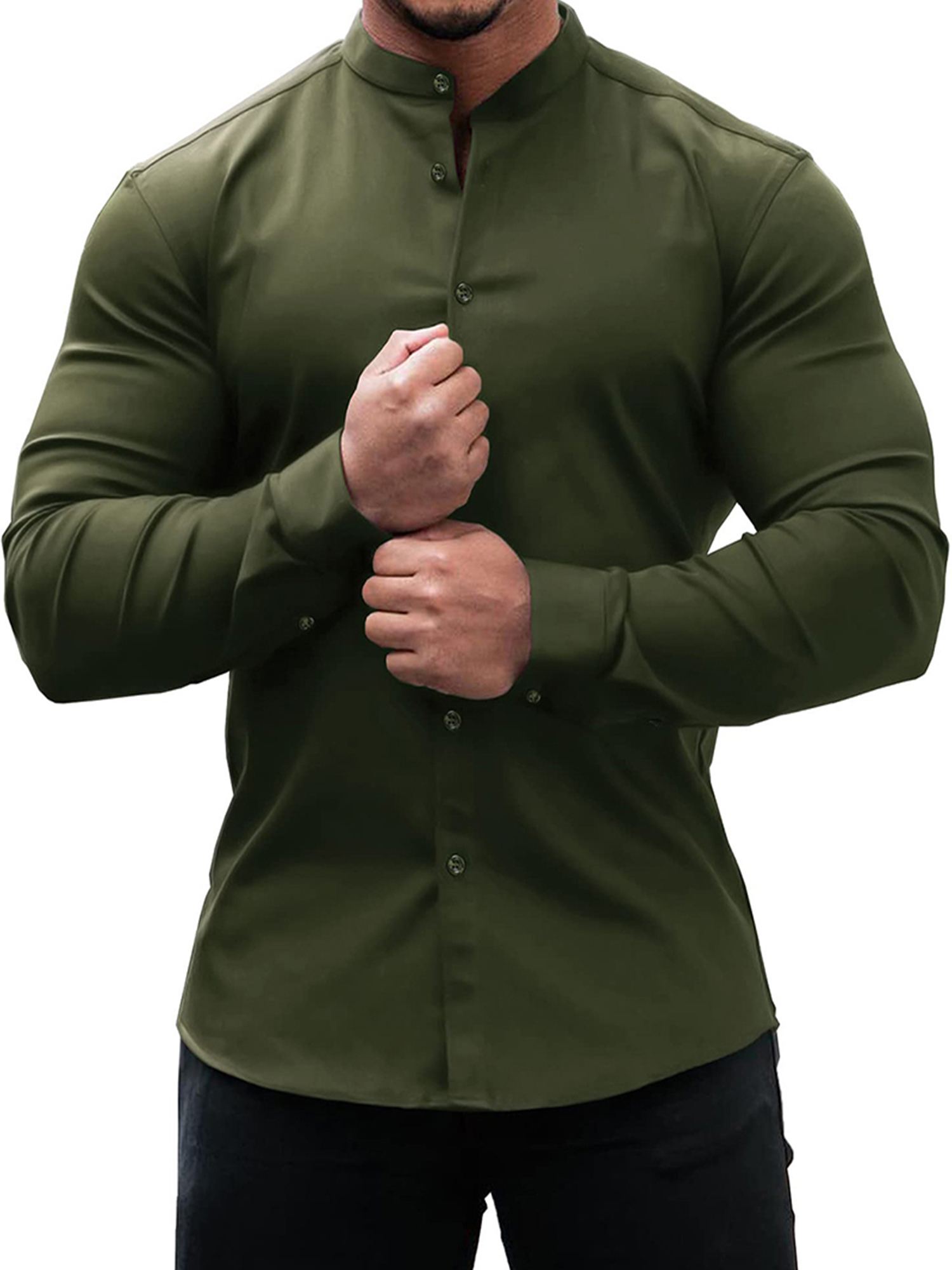 DYMADE Men's Muscle Dress Shirt Slim Fit Stretch Long Sleeve Casual Button-Down Shirt - Walmart.com