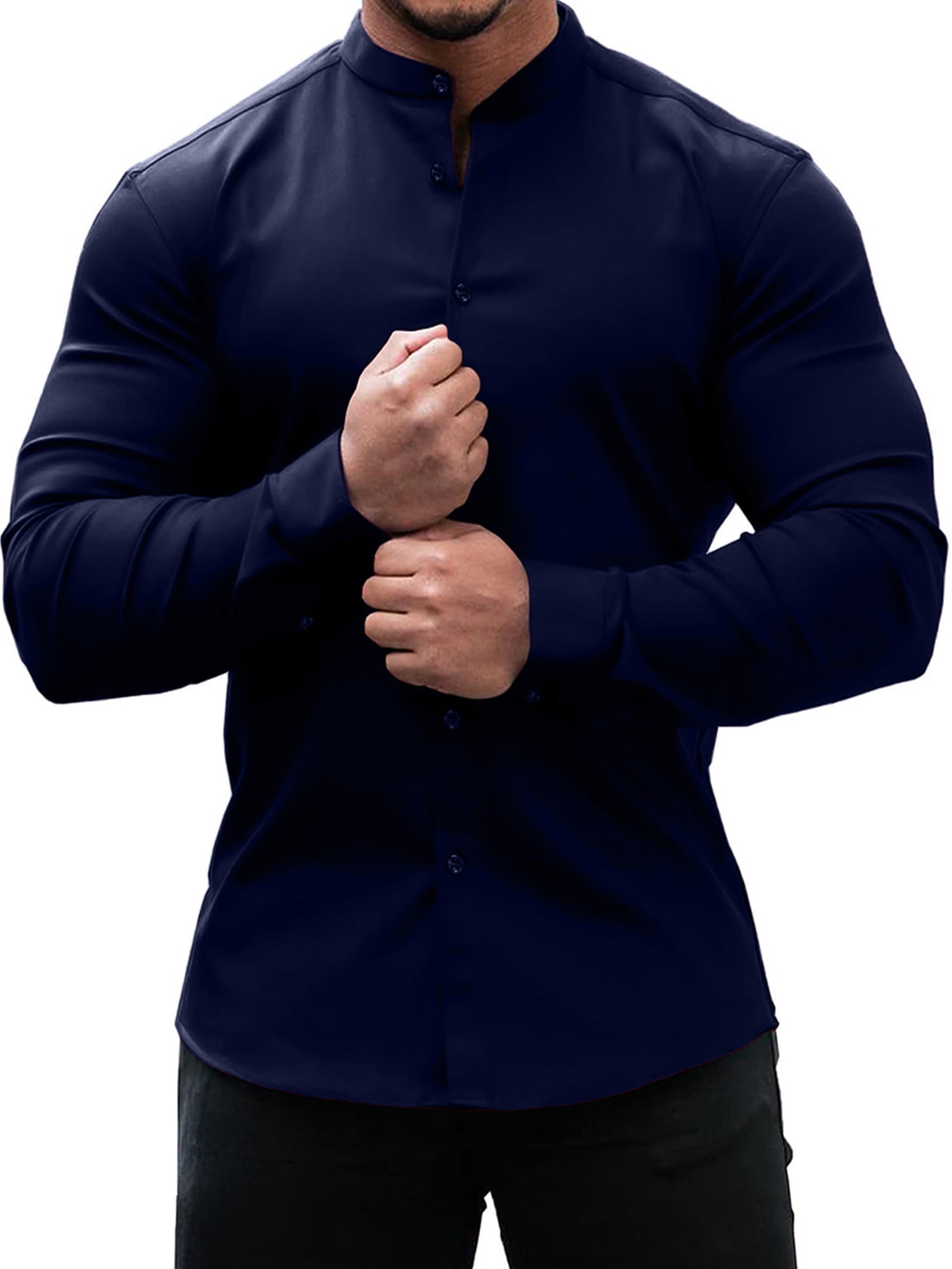 DYMADE Men's Muscle Dress Shirt Slim Fit Stretch Long Sleeve Casual Button-Down Shirt - Walmart.com