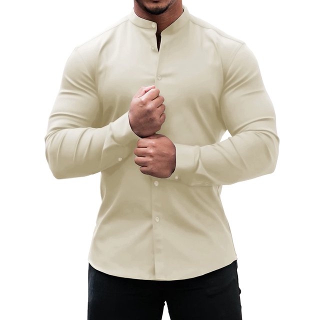 DYMADE Men's Muscle Dress Shirt Slim Fit Stretch Long Sleeve Casual Button-Down Shirt - Walmart.com
