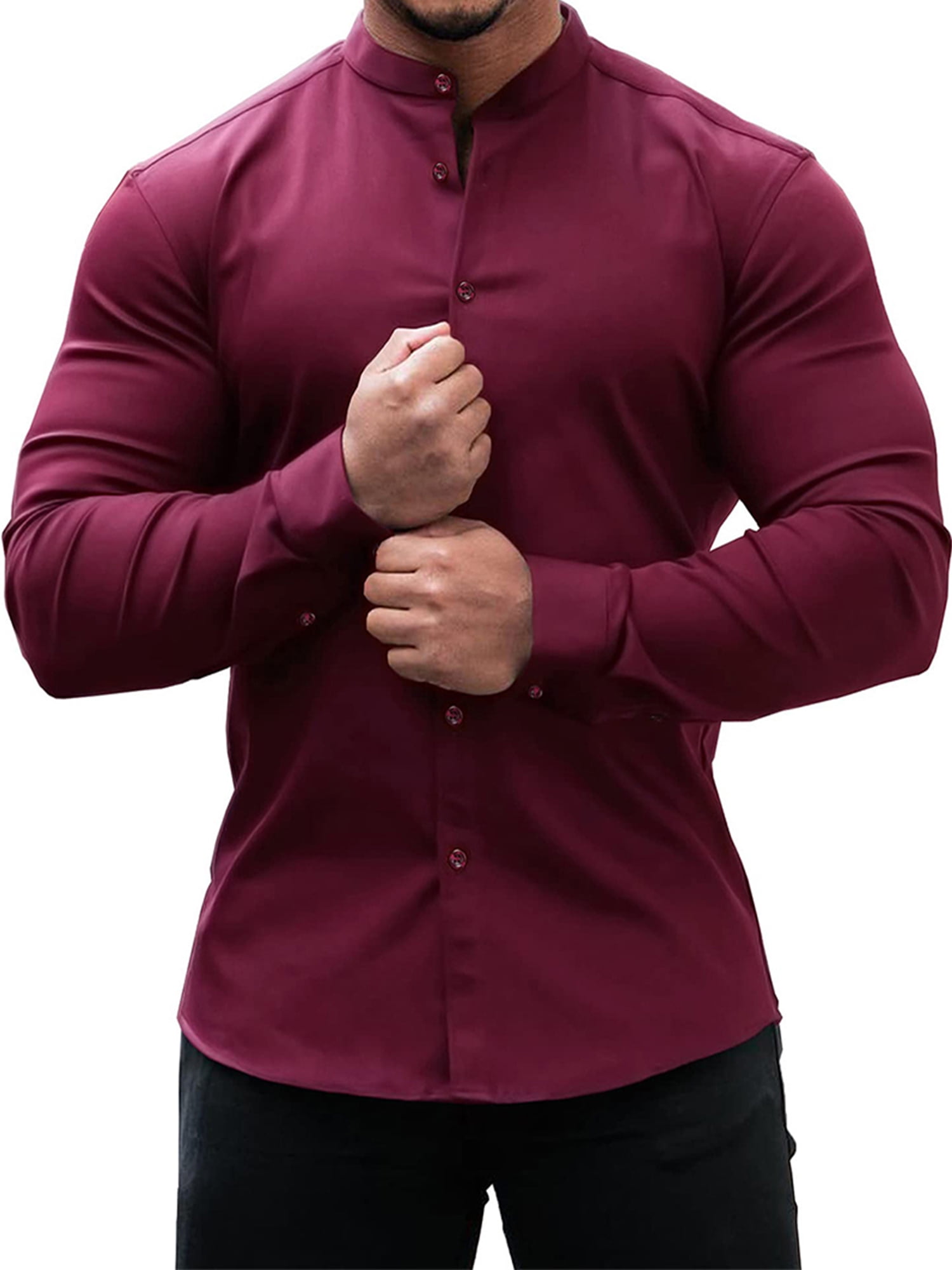 DYMADE Men's Muscle Dress Shirt Slim Fit Stretch Long Sleeve Casual Button-Down Shirt - Walmart.com