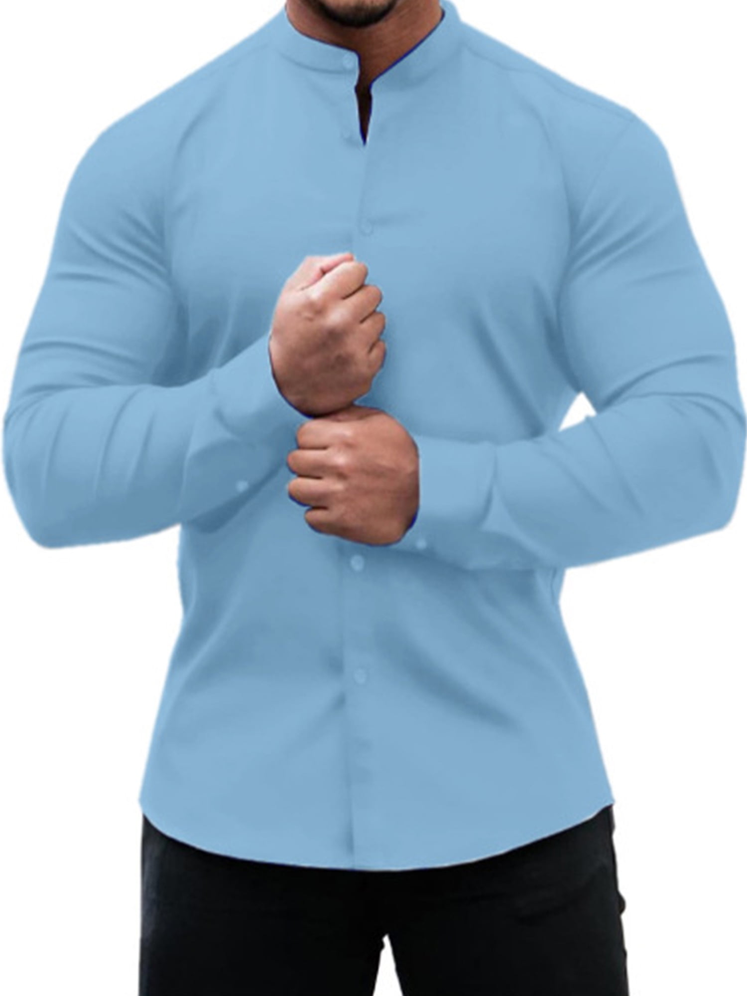 DYMADE Men's Muscle Dress Shirt Slim Fit Stretch Long Sleeve Casual Button-Down Shirt - Walmart.com