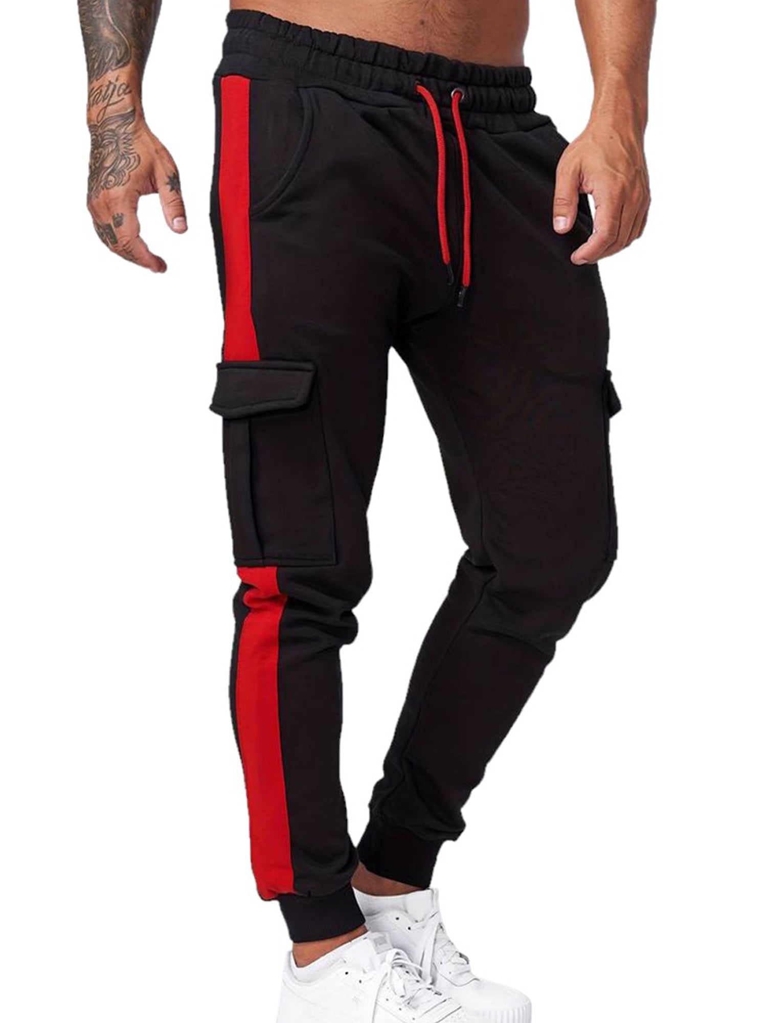 DYMADE Mens Sweatpants Activewear Plush Colorblock Spliced Elastic ...