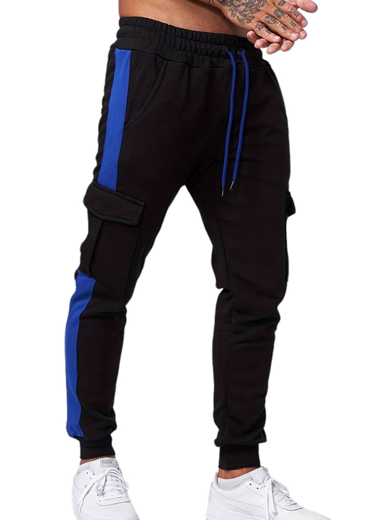 DYMADE Mens Sweatpants Activewear Plush Colorblock Spliced Elastic ...