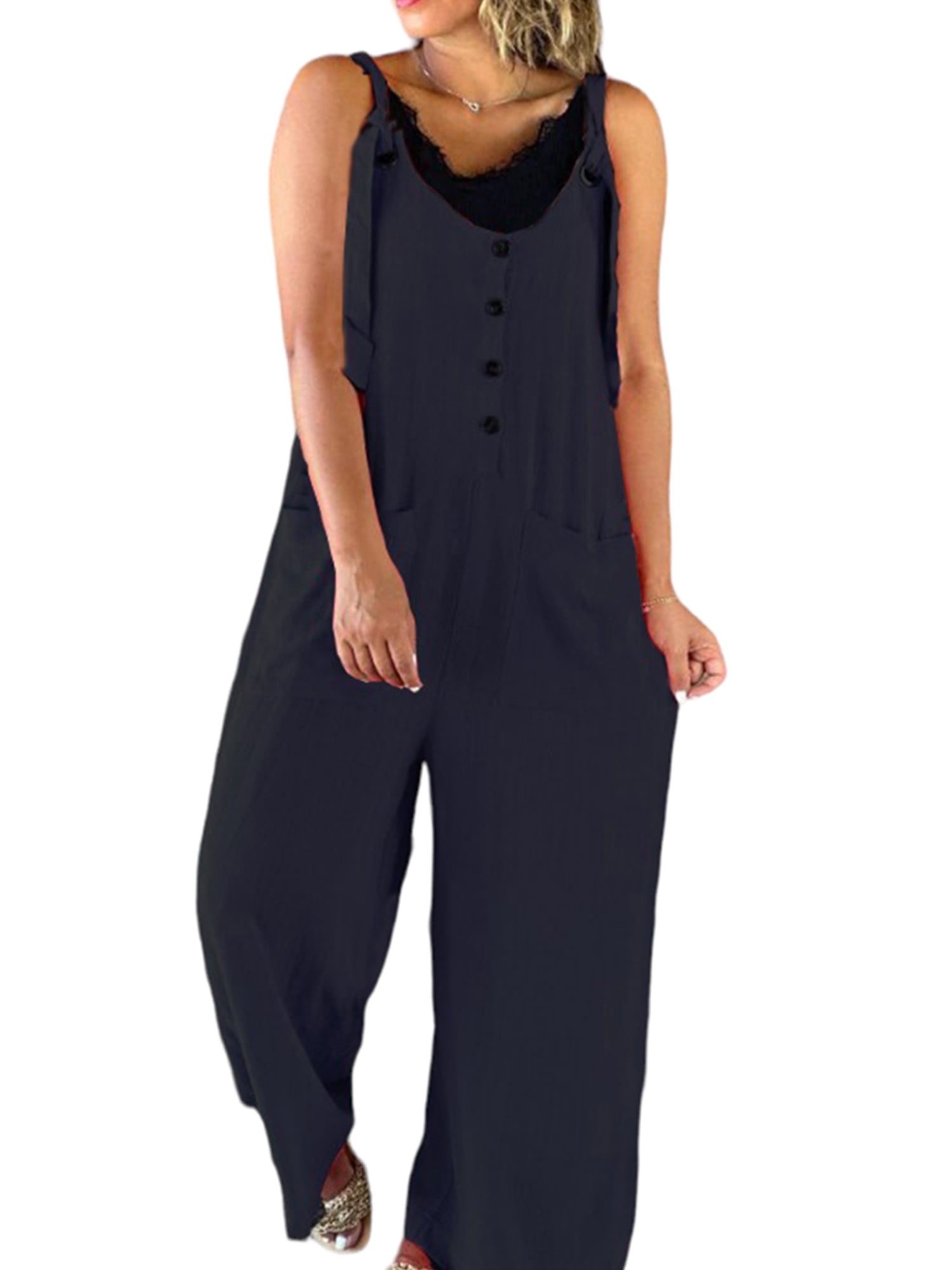 DYMADE Women Casual Loose Backless Strappy Straps Overalls Baggy Linen ...