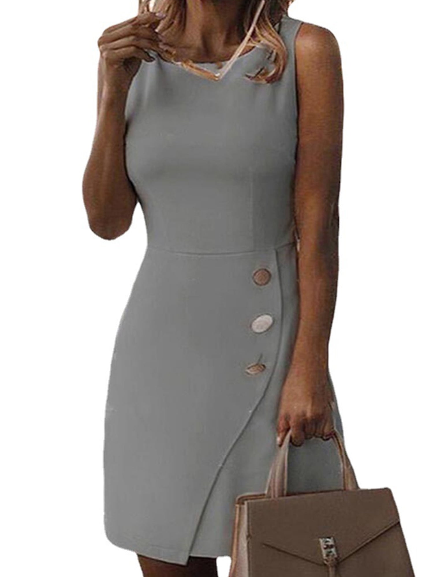 DYMADE Women Casual Summer Sleeveless Knee Length Slim Fit Dress ...