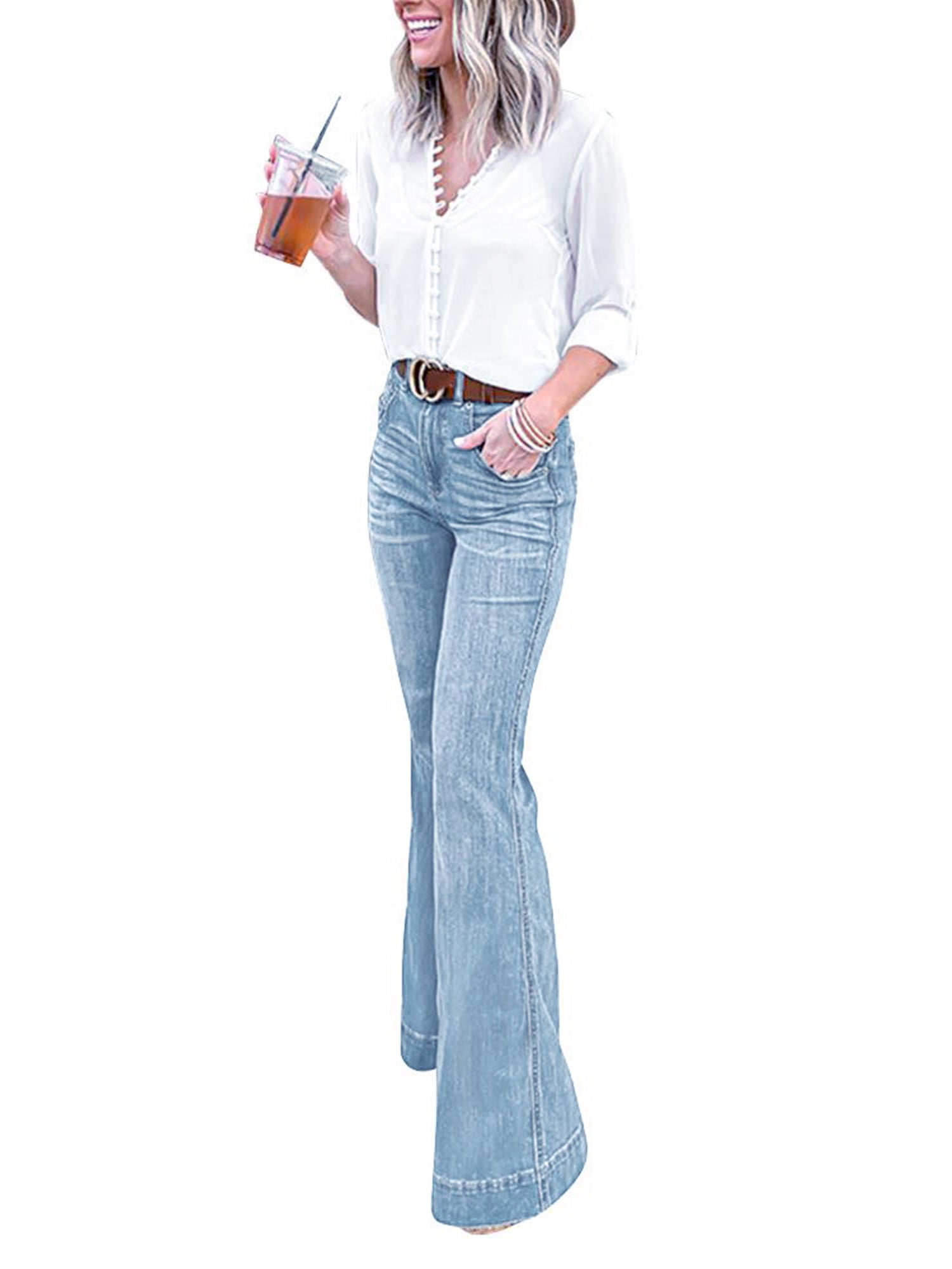 DYMADE Women Flared Pants Denim High Waist Casual Jeans - Walmart.com