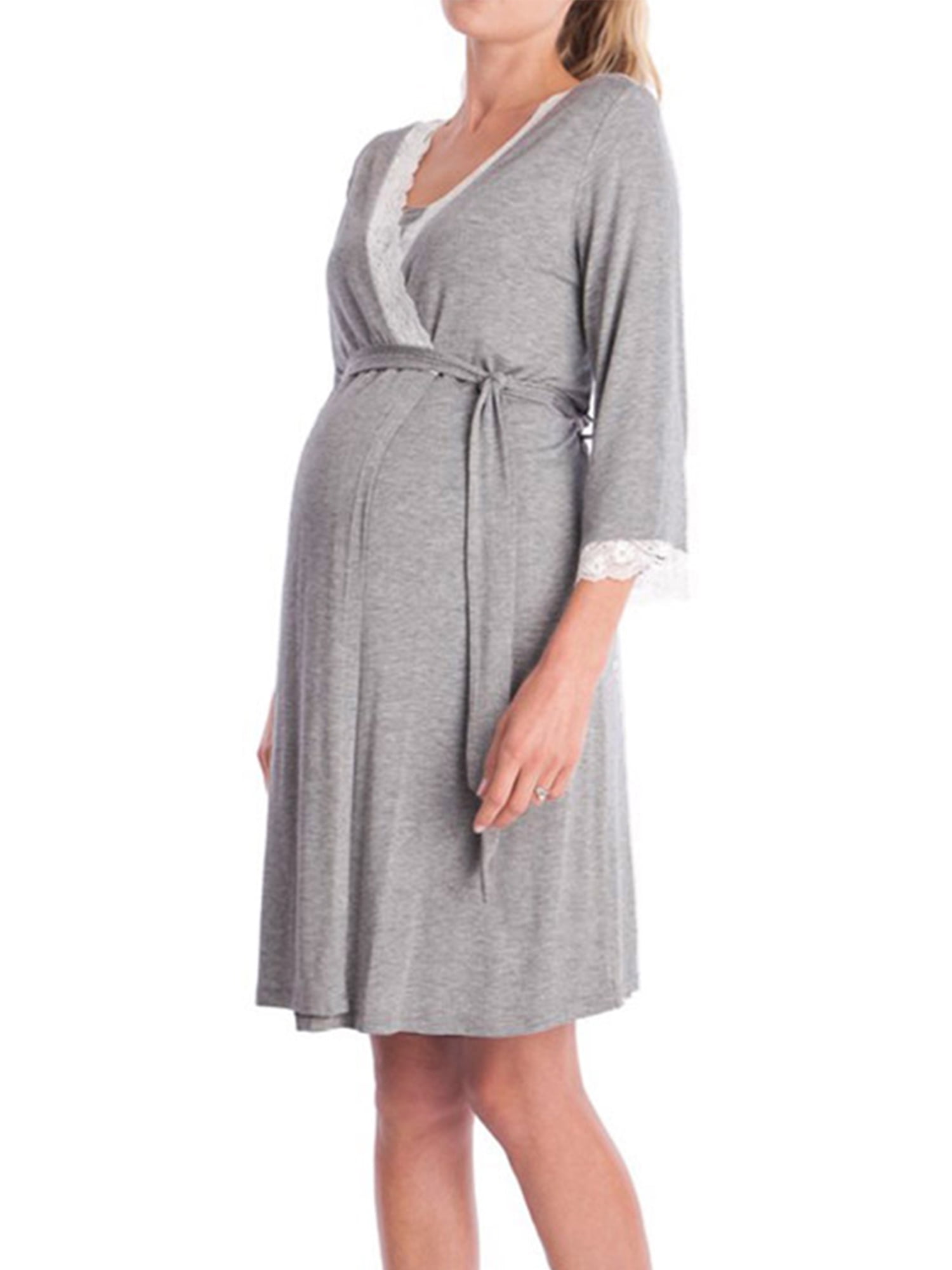 DYMADE Women Lace Stitched 3/4 Sleeve Maternity Dress Solid Color ...
