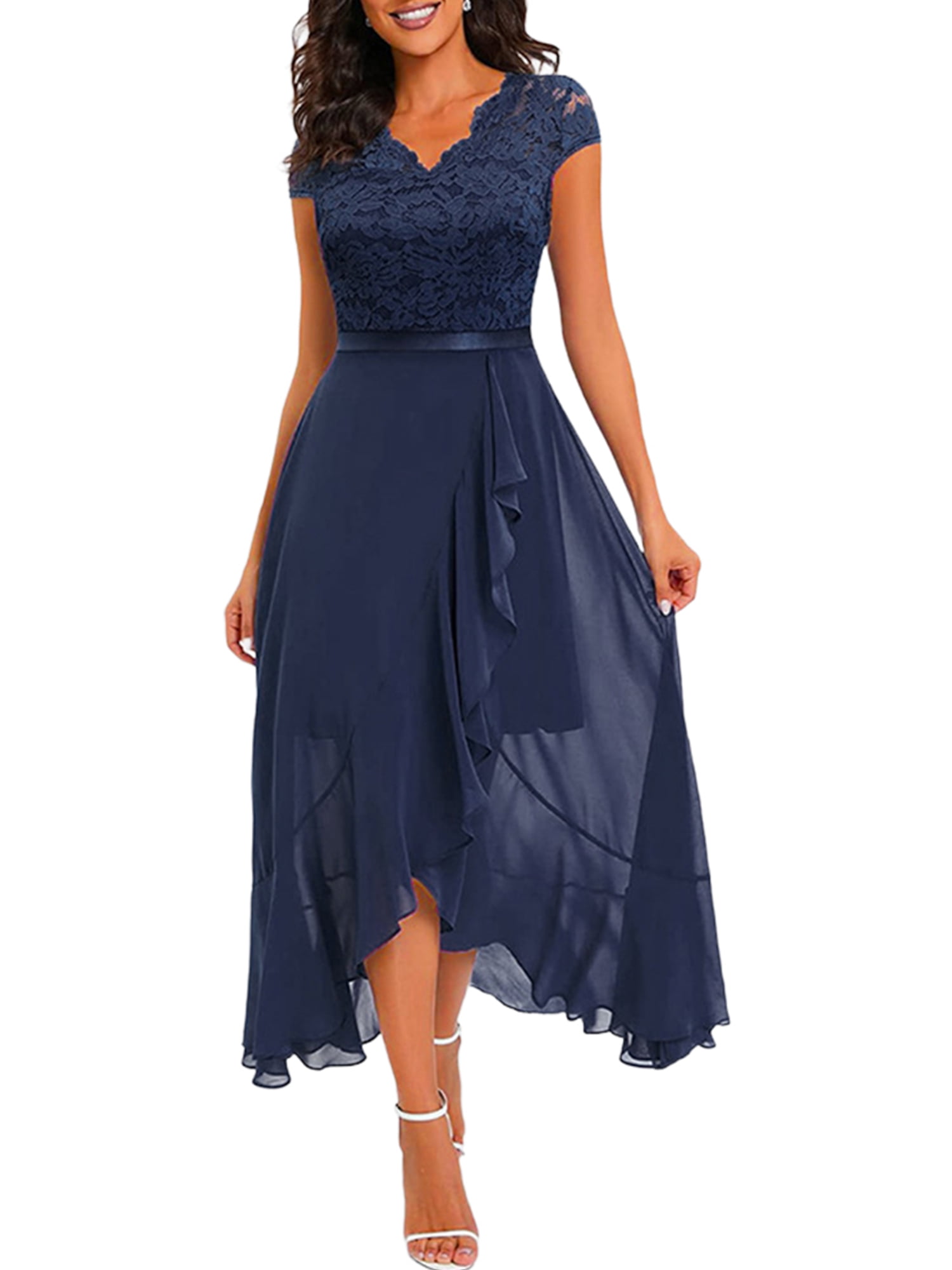 DYMADE Women Formal Party Dress, Sleeveless High-Low Ball Gown, Chiffon ...