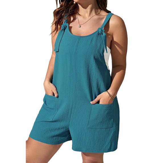 DYMADE Women Plus Size Adjustable Strap Jumpsuits Casual Short Pants ...