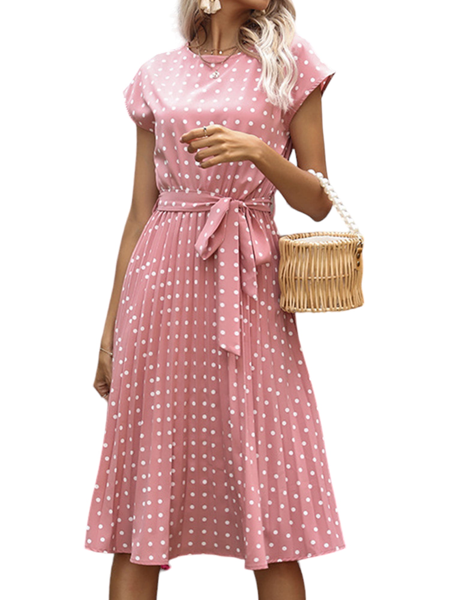 DYMADE Women Summer Floral Print Midi Dress, Elastic Waist, Short ...