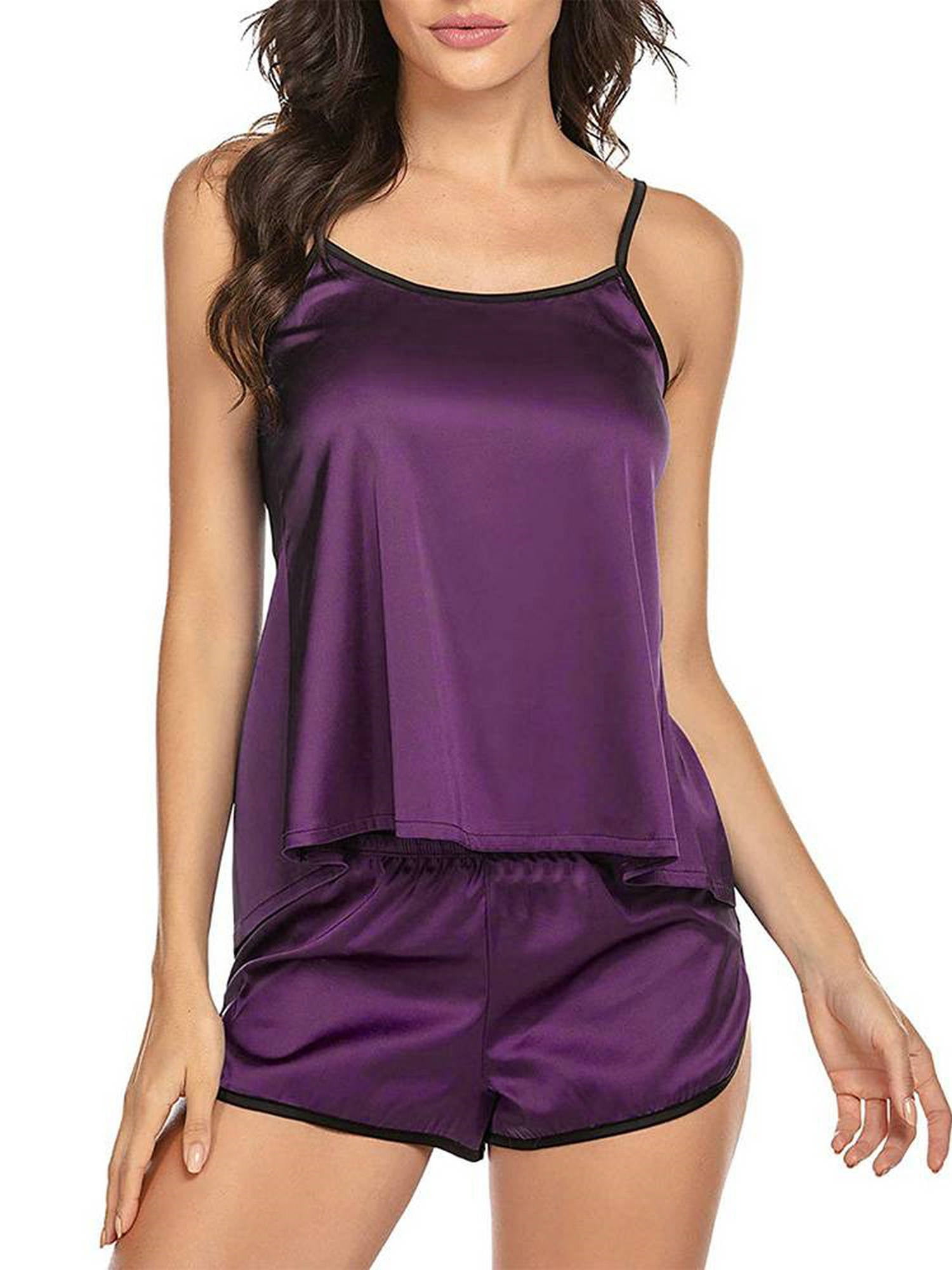 DYMADE Women Summer Loungewear Pajamas Sets Imitation Silk Soft Chemise ...