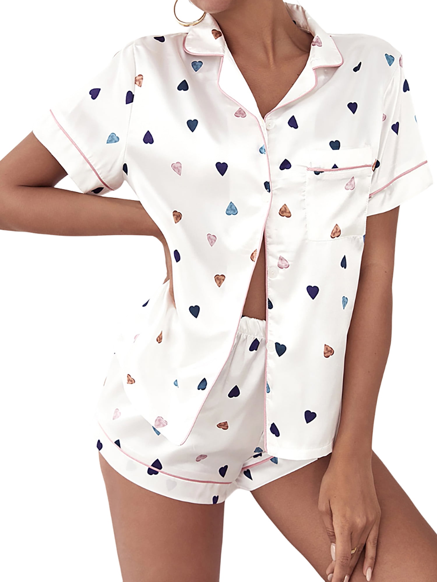 DYMADE Women Summer Woven Short Sleeve Chemise Nightshirt Nightgown ...