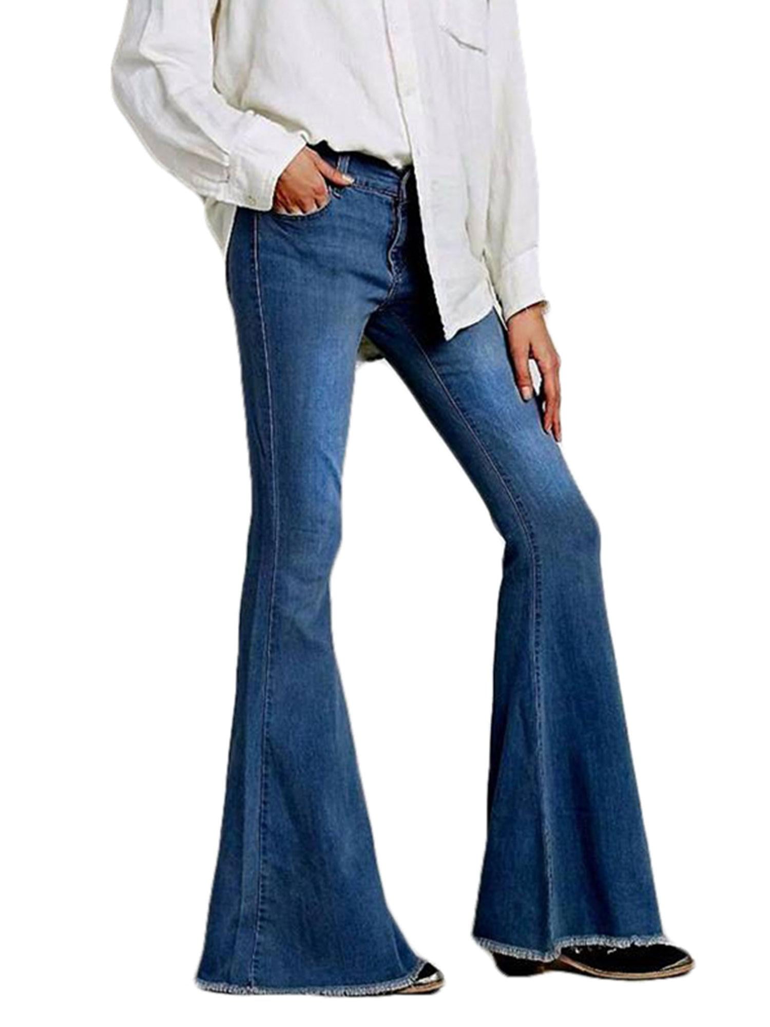DYMADE Women Wide Leg Denim Jeans Bell Bottom Long Pants - Walmart.com