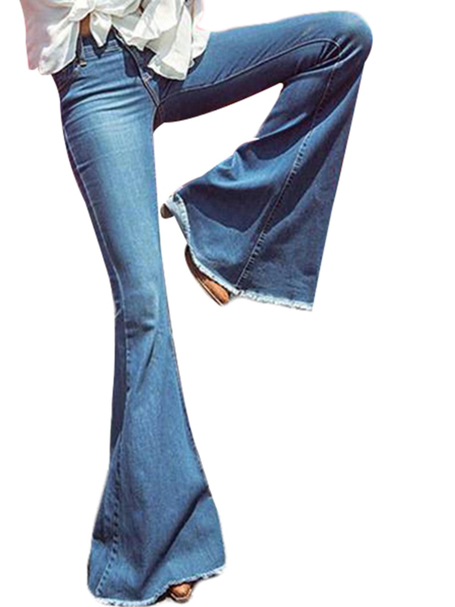 DYMADE Women Wide Leg Denim Jeans Bell Bottom Long Pants - Walmart.com