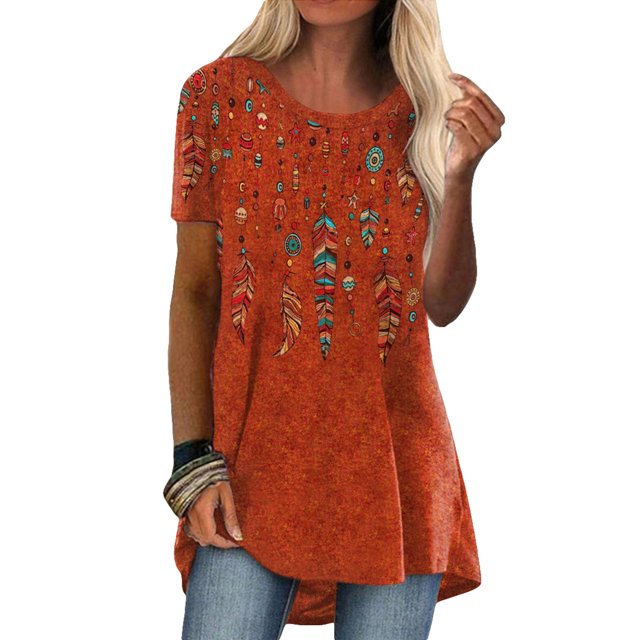 DYMADE Women's Summer Loose Fitting Short Sleeve Round Neck Printed ...