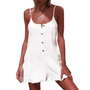 Chouyatou Women's Short Cuffed Sleeve Utility Rompers Elastic Waist ...
