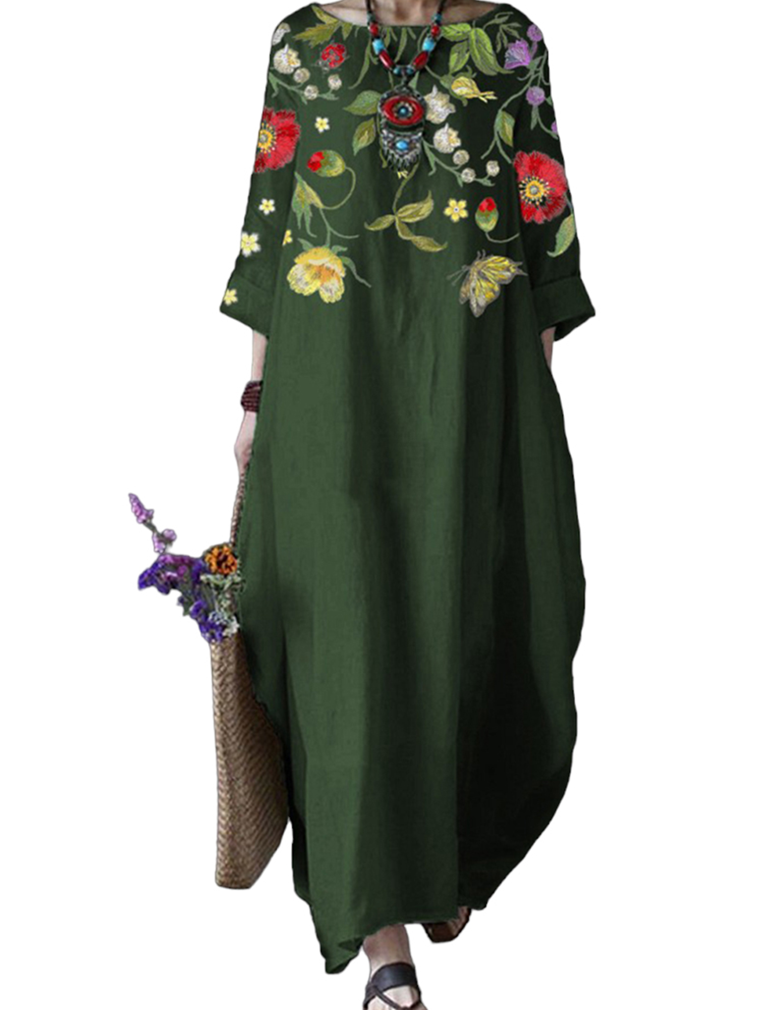 DYMADE Women's Summer Plus Size S-5XL Casual Floral Prtint 3/4 Sleeve ...