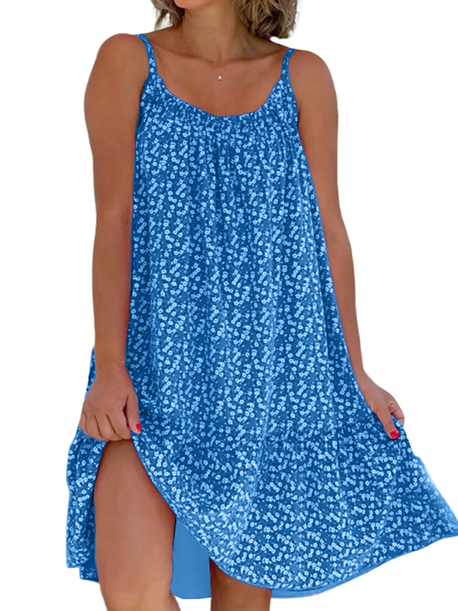 DYMADE Women's Sundress Vocation Sleeveless Round Neck Printing Loose ...