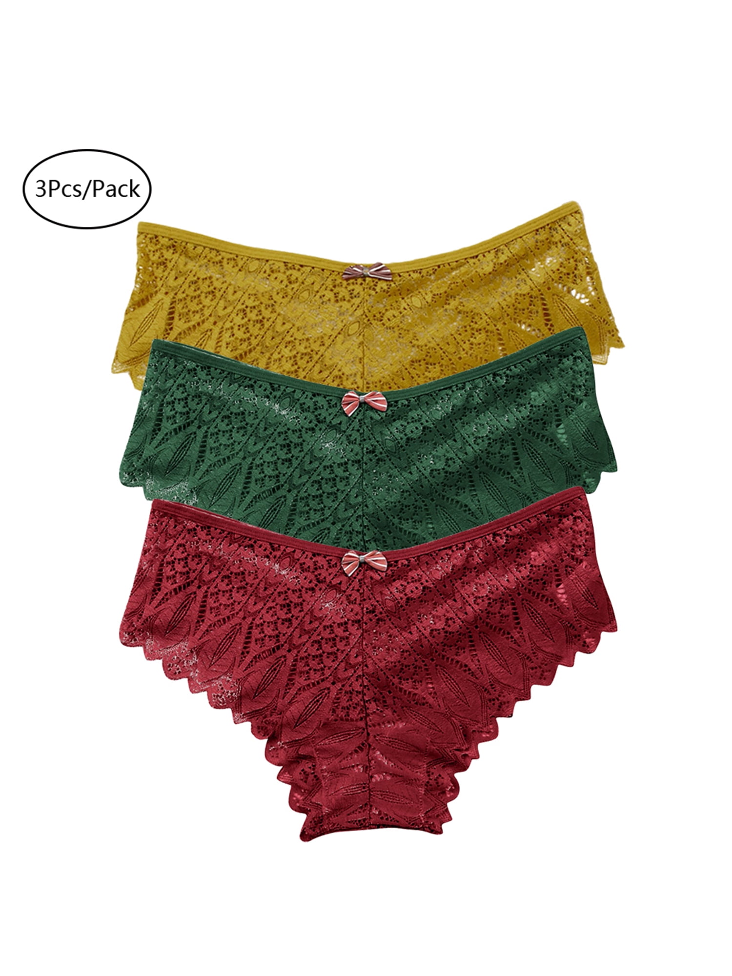 DYMADE Womens 1/3 Packs Underwear Lace Solid Color Sexy Panties Briefs ...