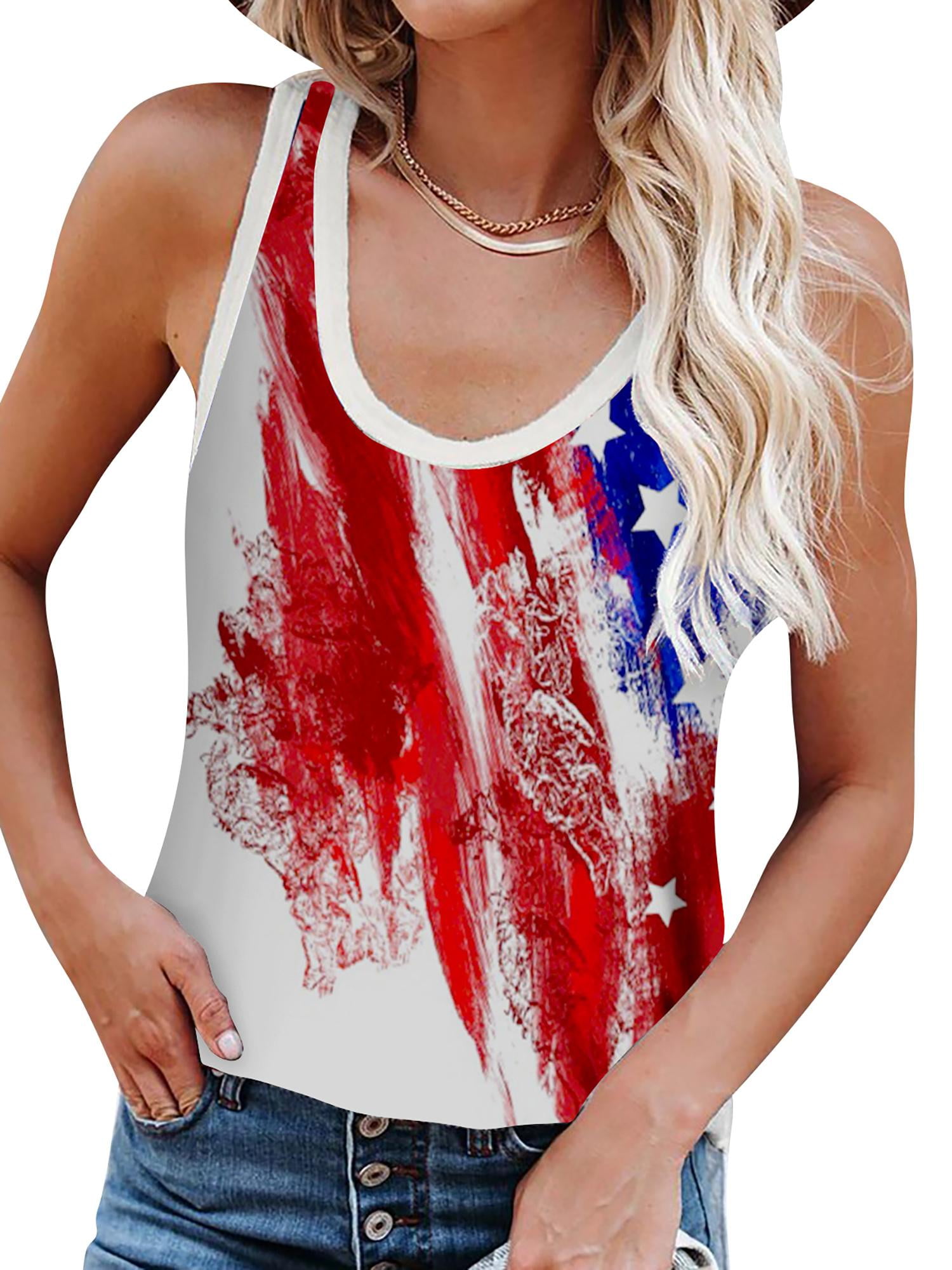 DYMADE Womens American Flag Sleeveless Tank Tops 4th of July Stripes ...