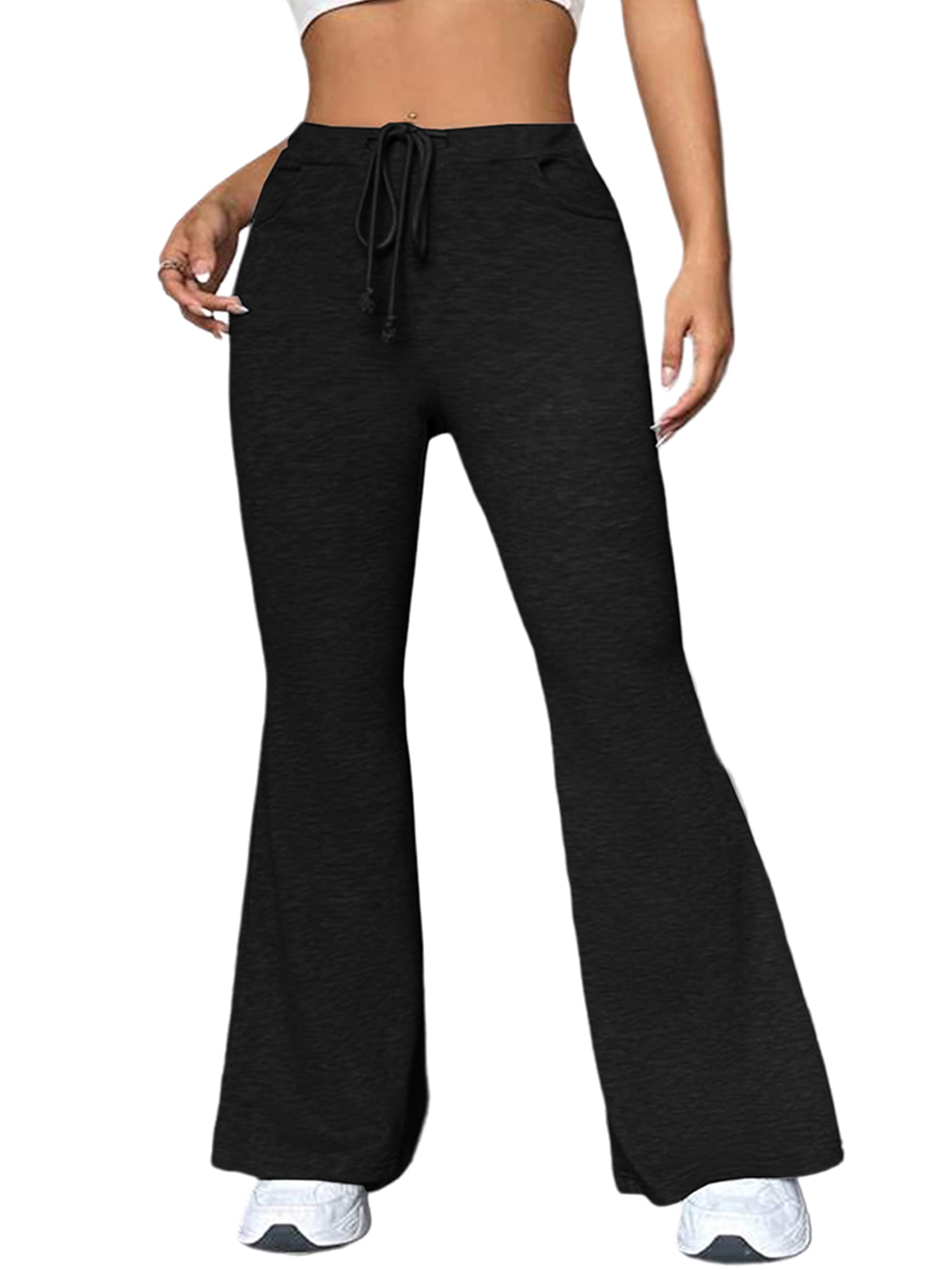 DYMADE Womens Casual Draw String Elastic Waist Mid Waist Athletic Fit ...