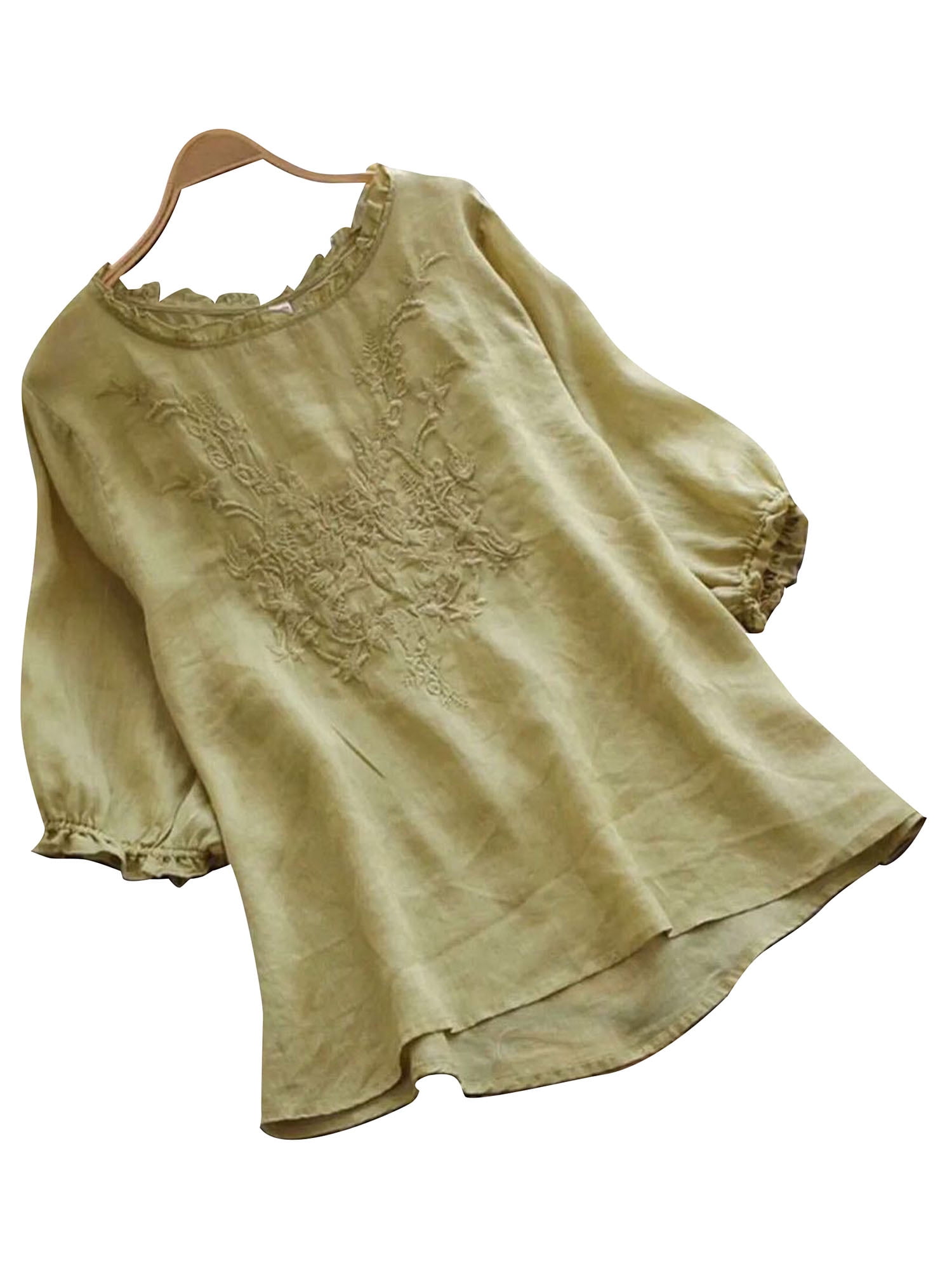 DYMADE Womens Casual Loose Linen Plus Size Embroidered Print Boho Tanic ...