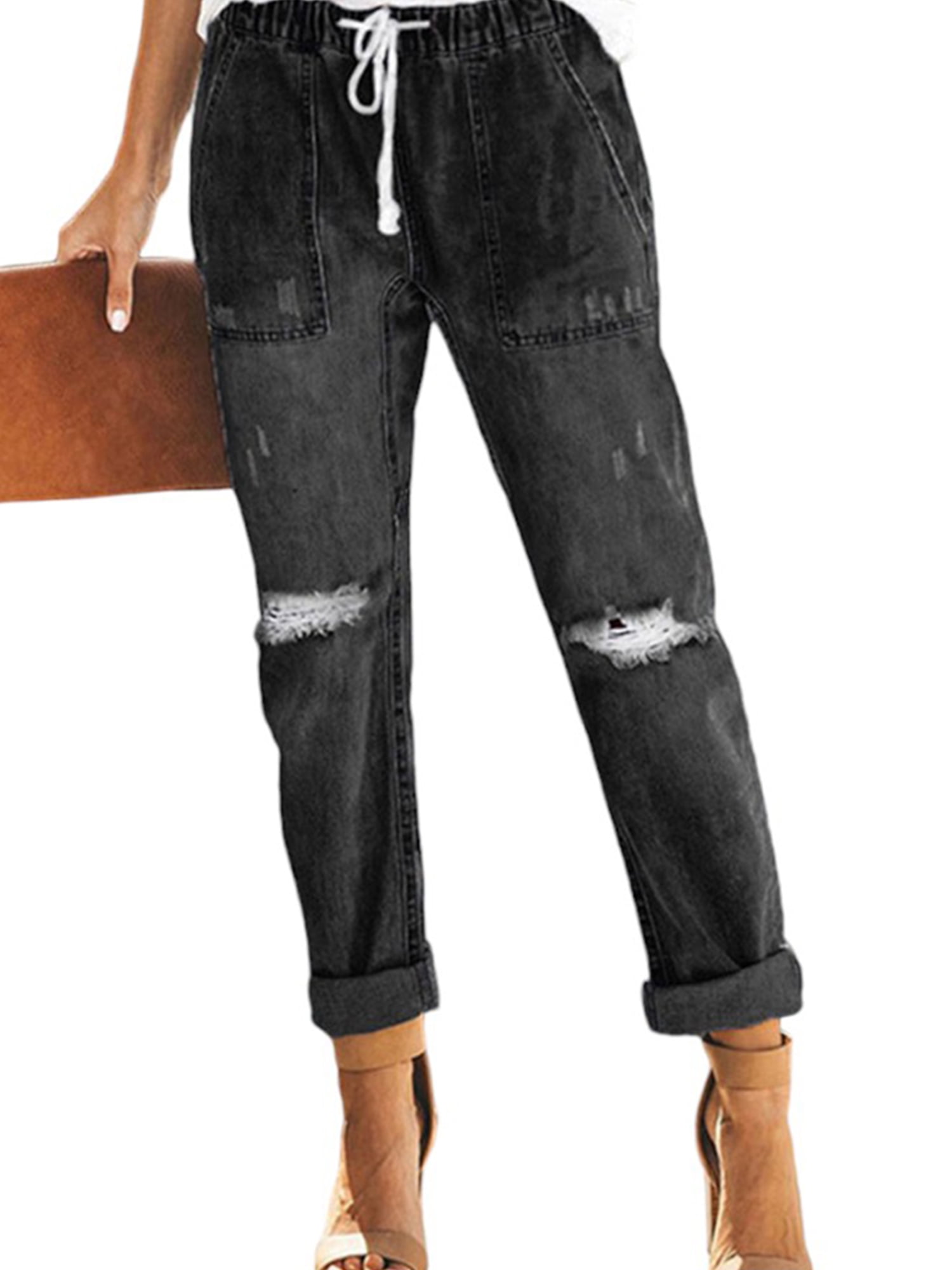 DYMADE Womens Street Style Cowboy Mid Waist Pockets Straight Fit Demin ...