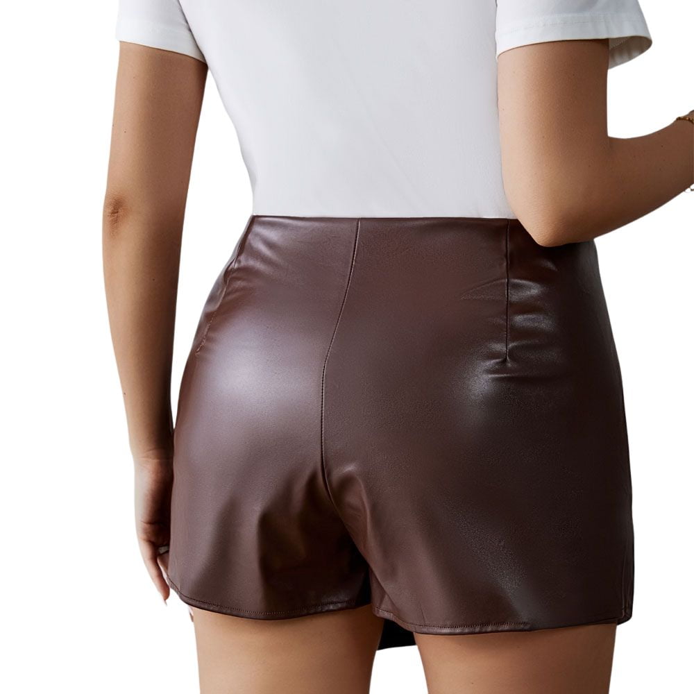 DYMADE Womens Street Style Synthetic Leather Button Mid Waist Sexy Plus ...