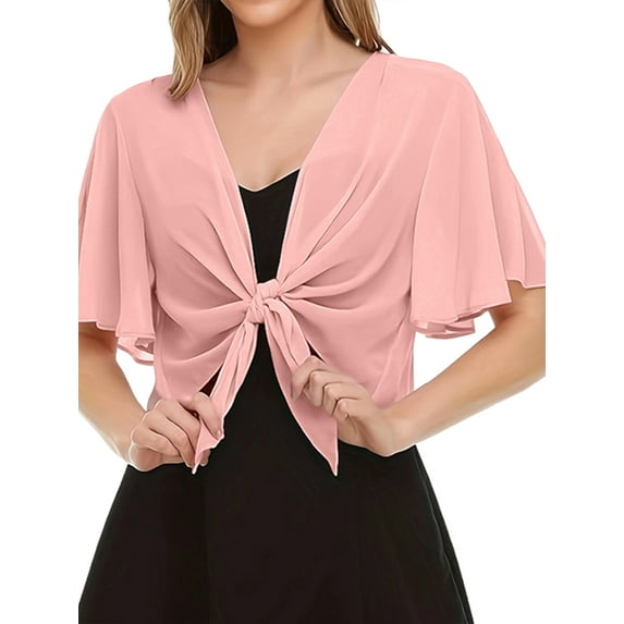 DYMADE Womens Summer Chiffon Sheer Short Sleeve Lace Up Tie-Front ...