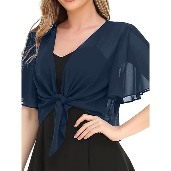 DYMADE Womens Summer Chiffon Sheer Short Sleeve Lace Up Tie-Front ...