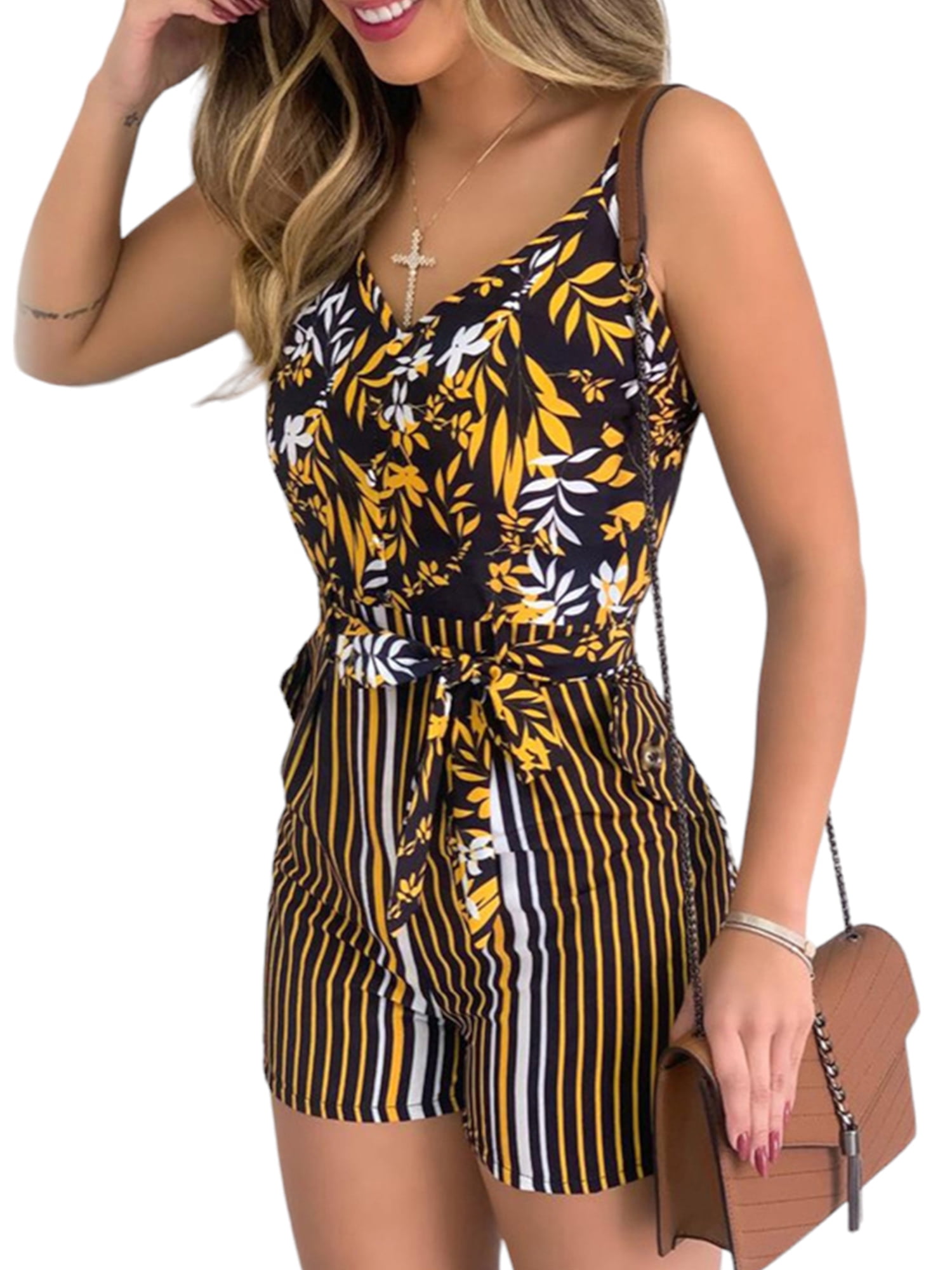 DYMADE Womens Summer Sleeveless Pockets Belt One-Piece Jumpsuit Shorts ... DYMADE Womens Summer Sleeveless Pockets Belt One-Piece Jumpsuit Shorts ...
